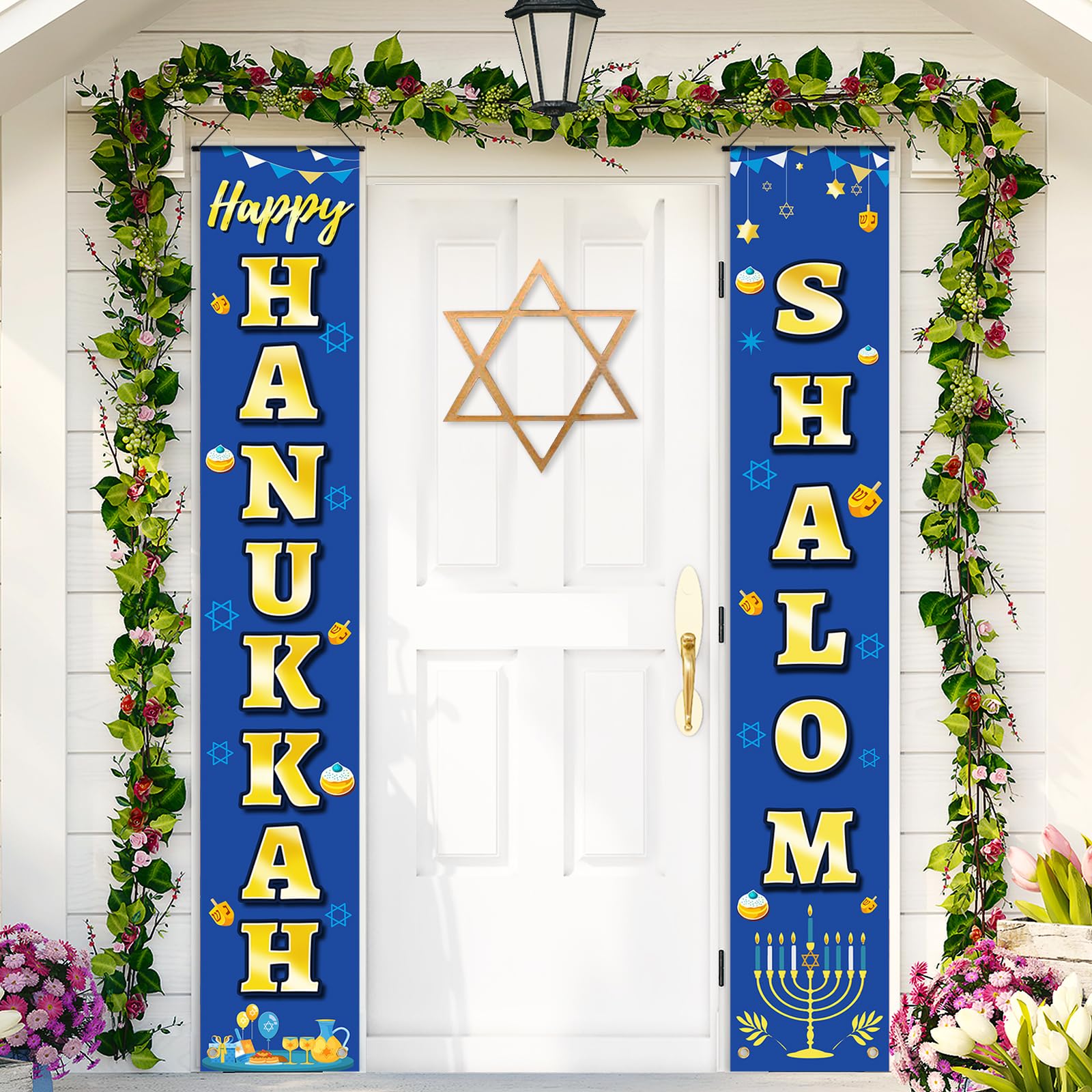 Amazon.com: Happy Hanukkah Decoration Hanukkah Door Banner Porch Signs ...