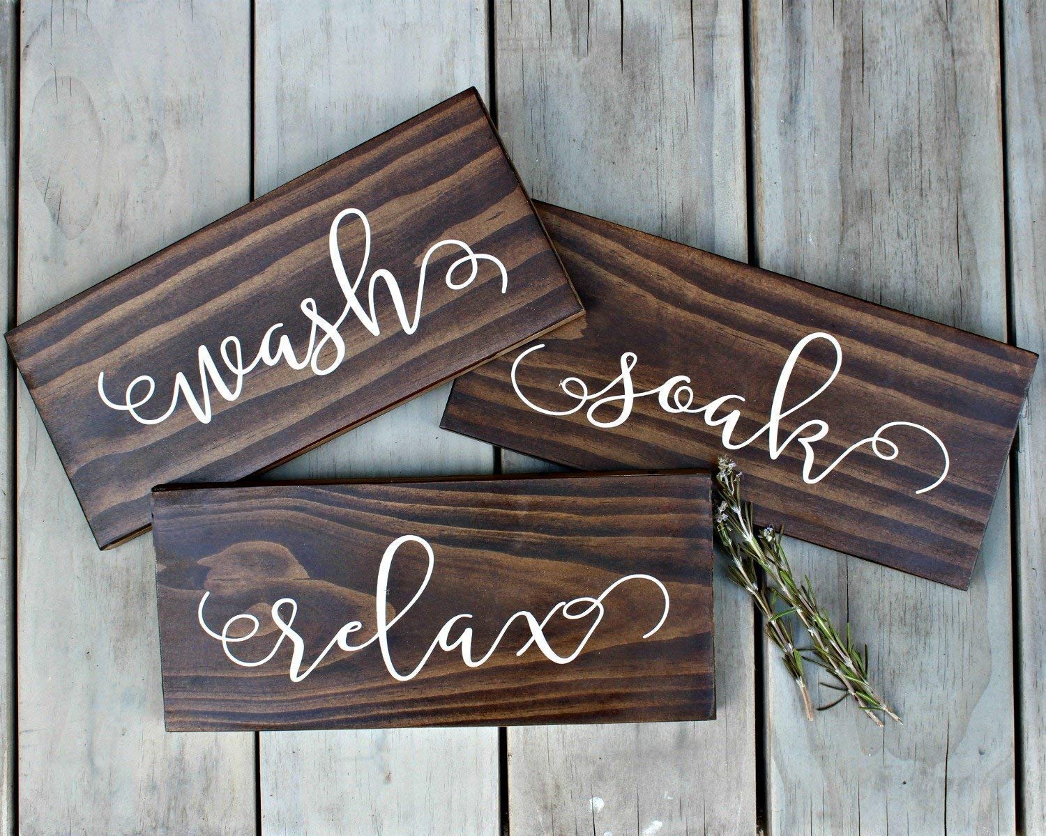 Amazon.com: Rustic Soak Relax Wash Wood Bathroom Spa Signs Set of 3 ...