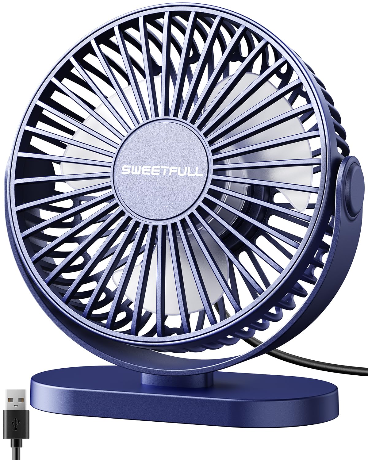 SWEETFULL USB Desk Fan Small Quiet - 3 Speeds Mini Personal Portable ...
