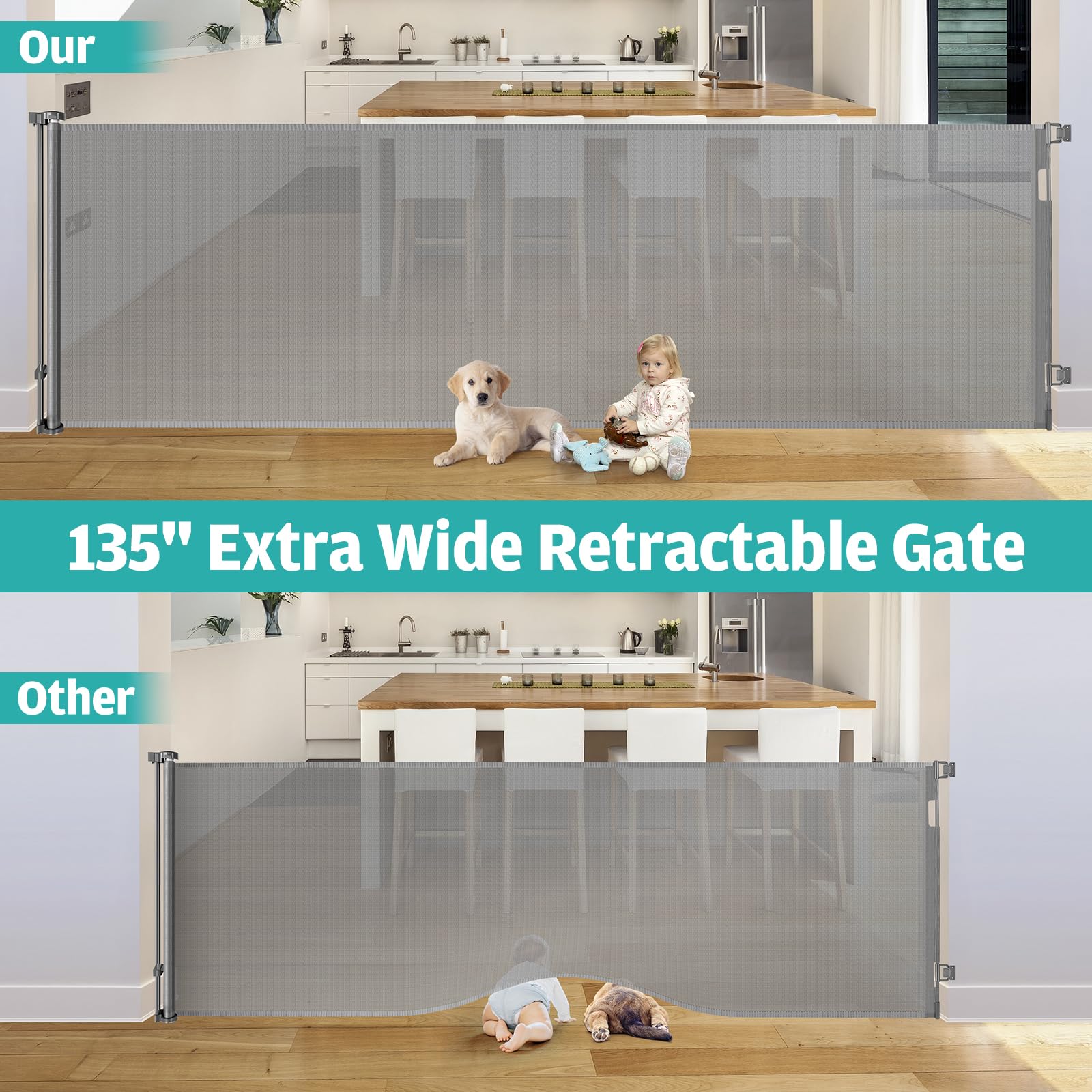 Snapklik.com : 42" Extra Tall 135" Extra Wide Retractable Baby & Pet ...