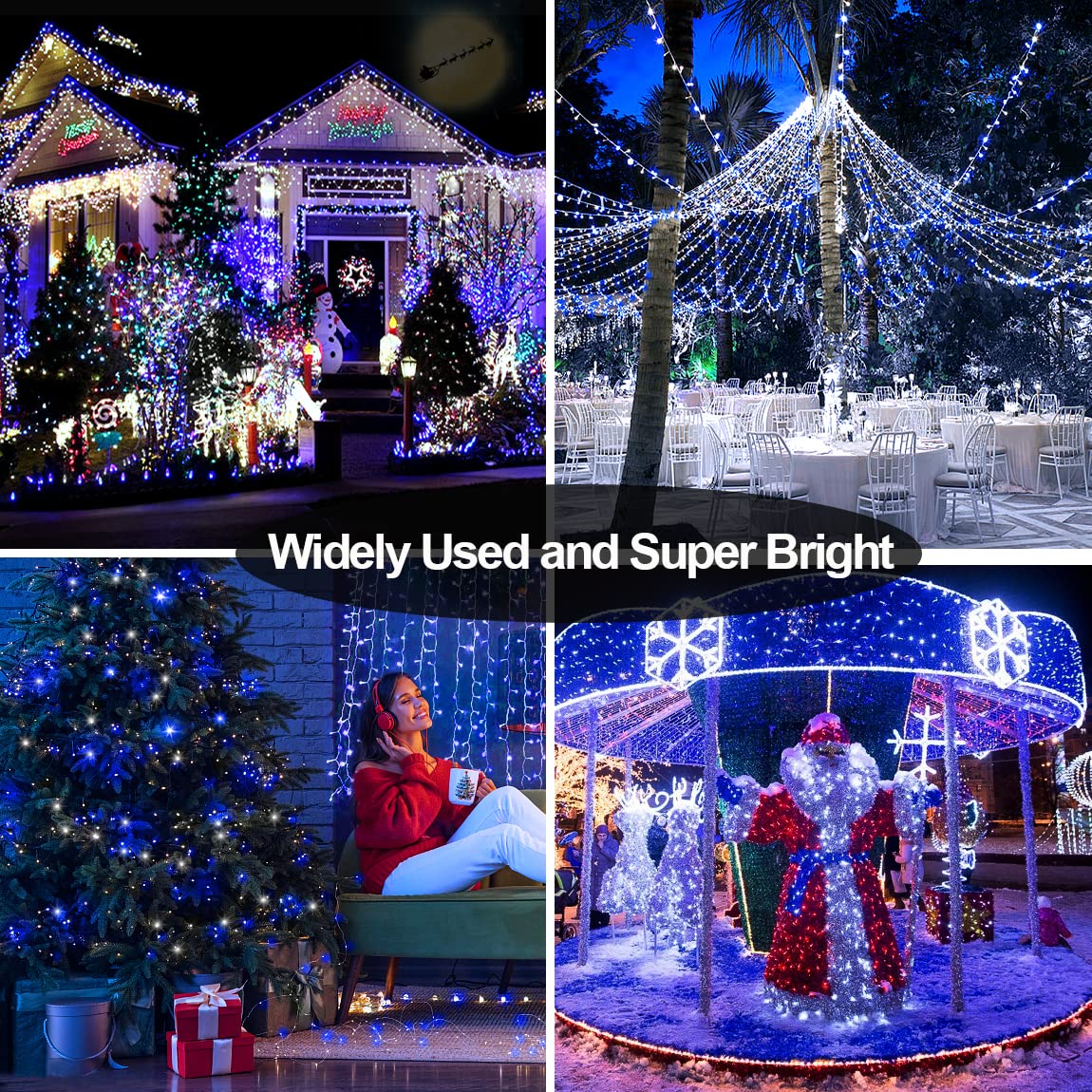 403ft Blue Christmas String Lights Outdoor, 1000 LED Super Long String ...