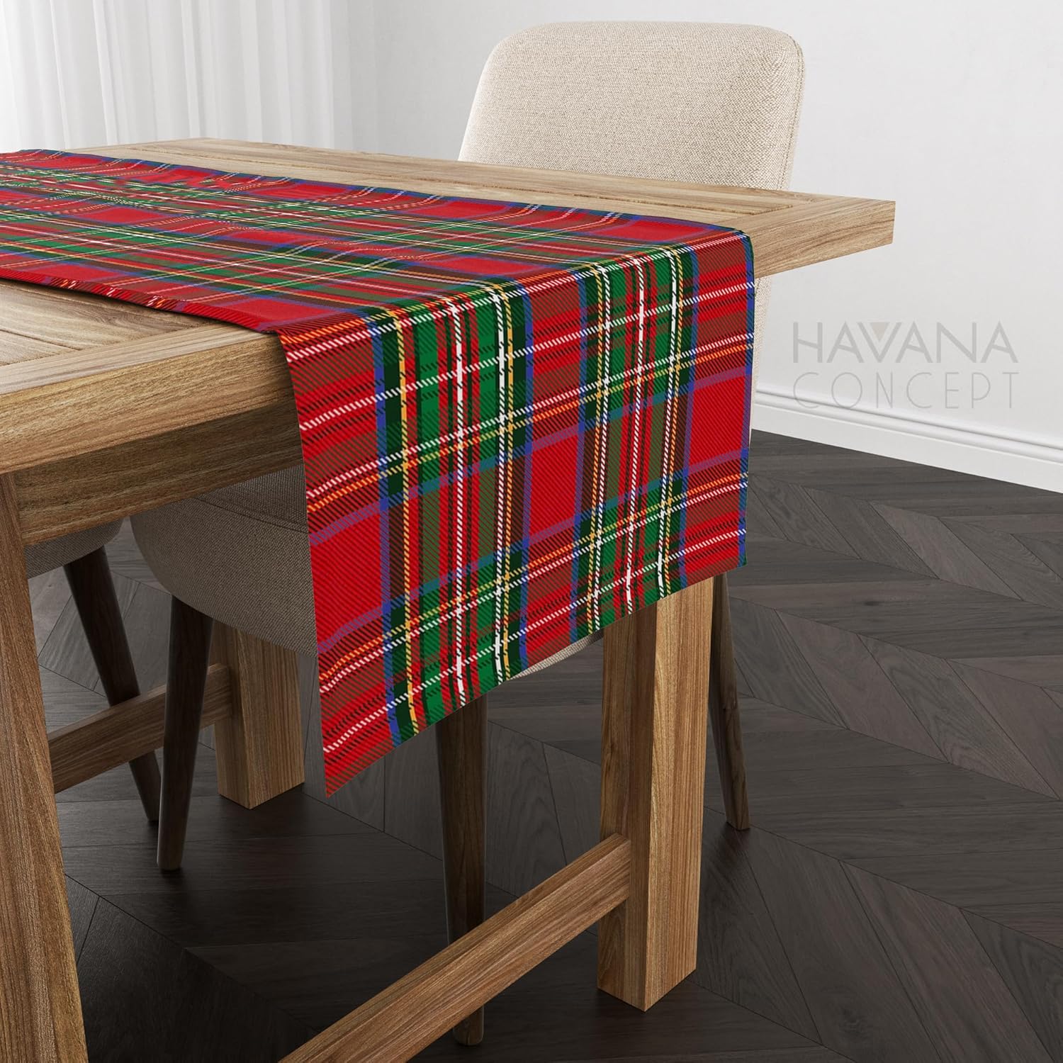 Red Green Plaid Table Runner - Royal Stewart Tartan Tabletop, Red ...