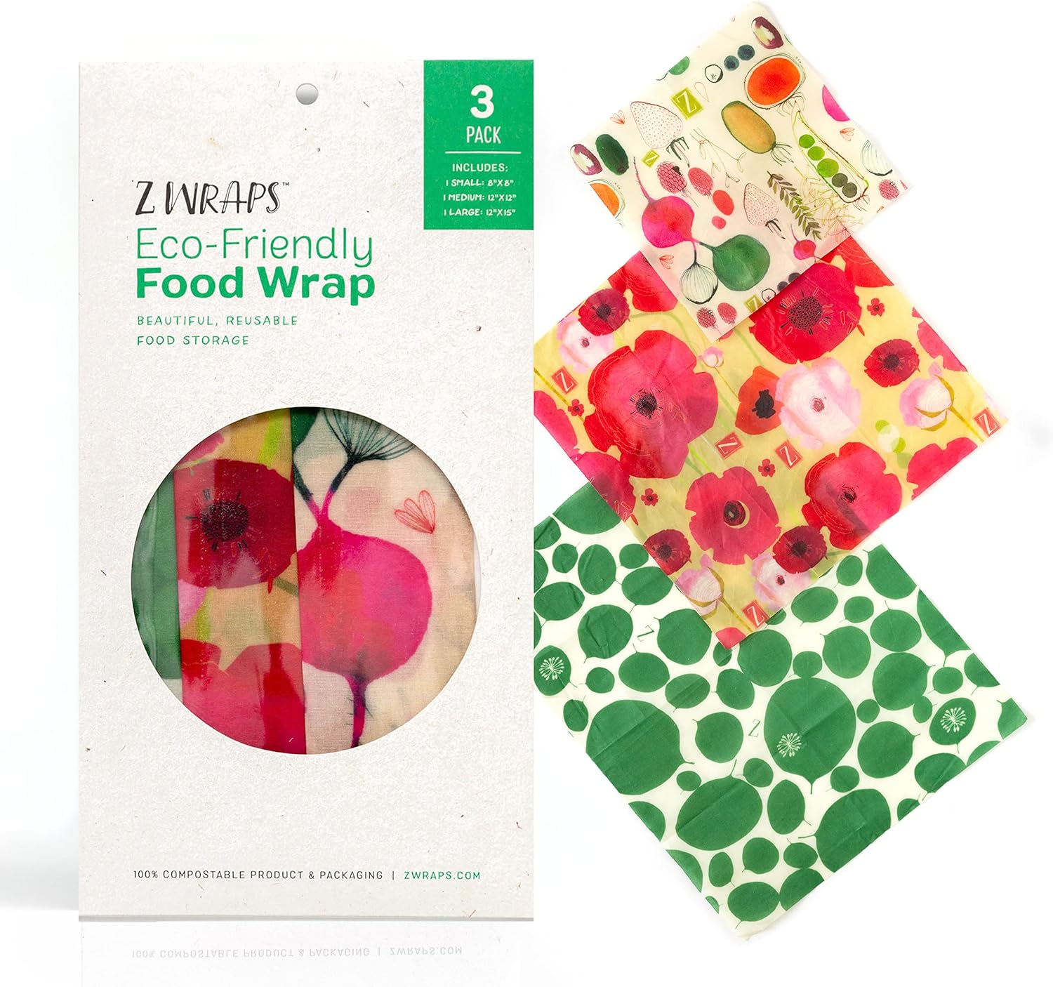 Amazon.com: Z Wraps - Reusable Beeswax Food Wraps - Assorted 3-Pack (S ...