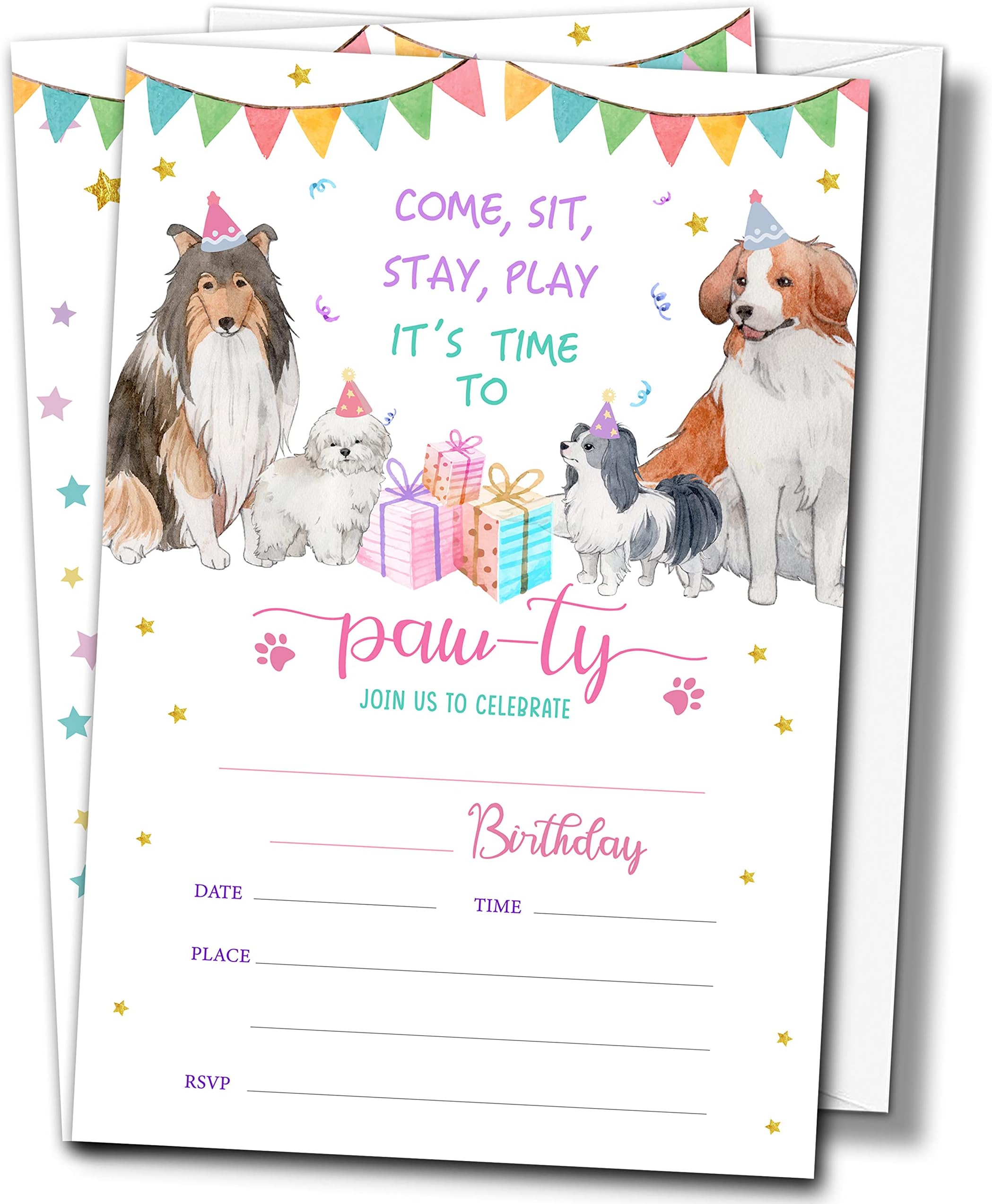 Amazon.com : Dog Puppy Birthday Invitations with Envelopes - Puppy ...