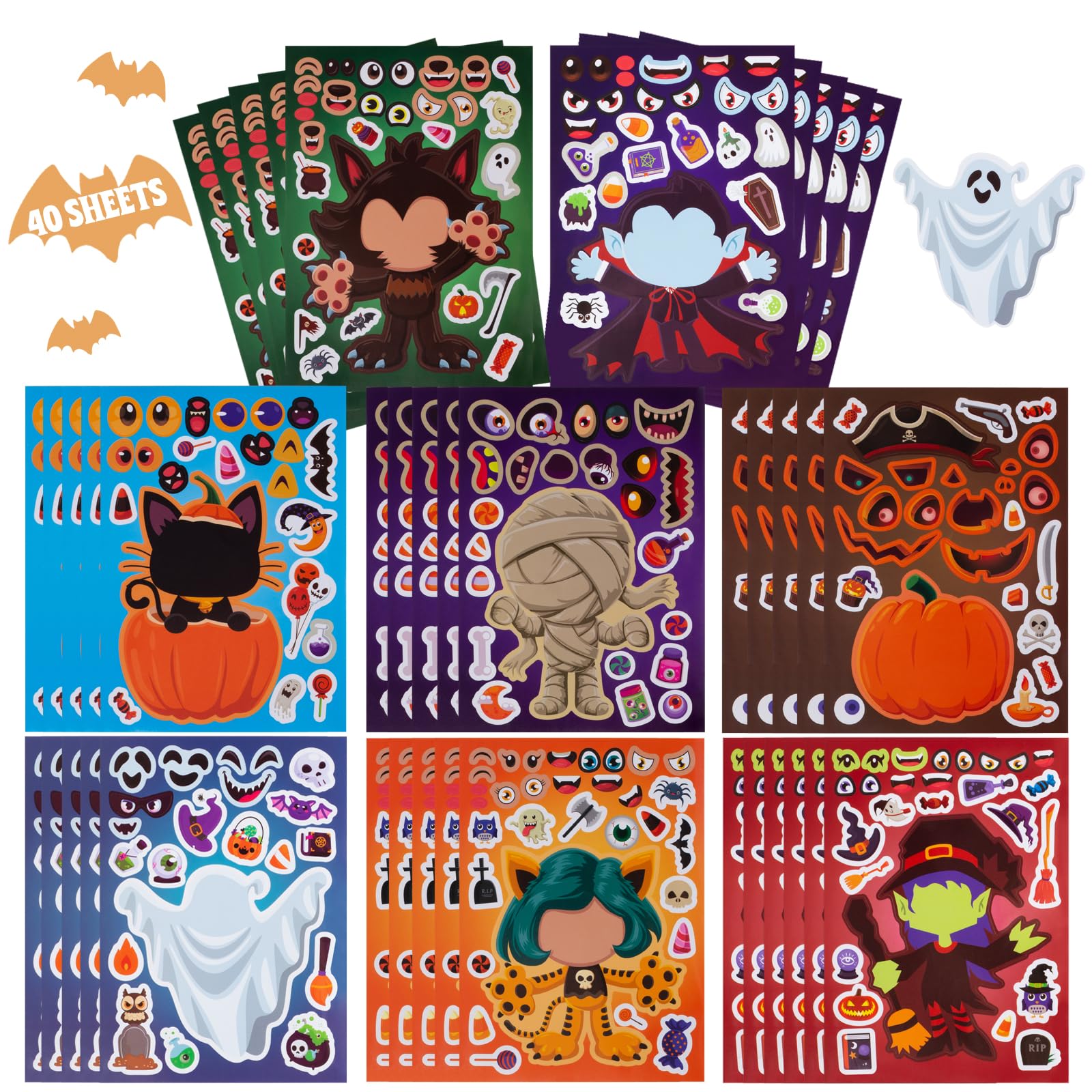 Snapklik.com : 40 Sheets Halloween Sticker For Kids, Halloween Make A ...