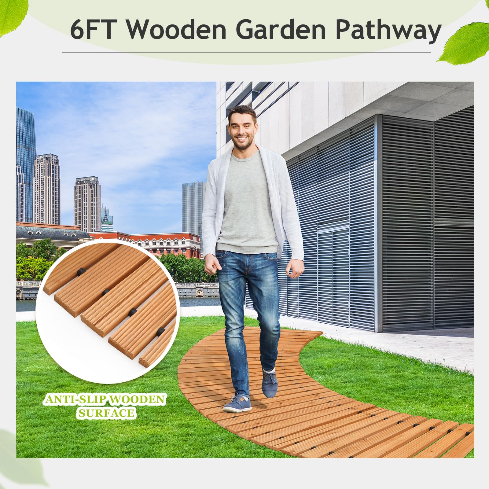 Tatuo 2 Pack Wooden Garden Pathway Roll Out Walkway Outdoor Path Wood ...