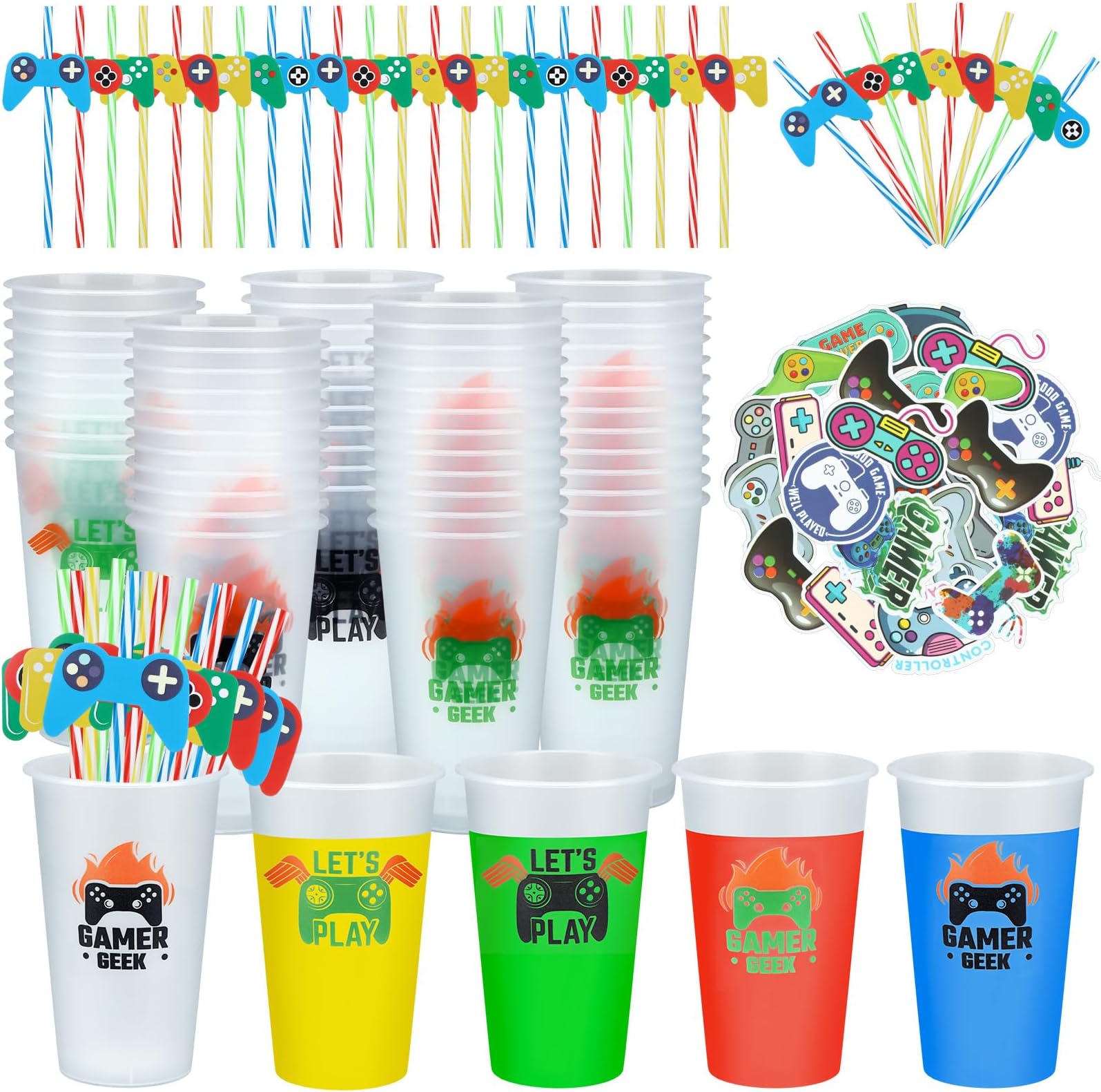 Amazon.com | Mifoci 12 Pcs Video Game Plastic Cups with Lids and Straws ...