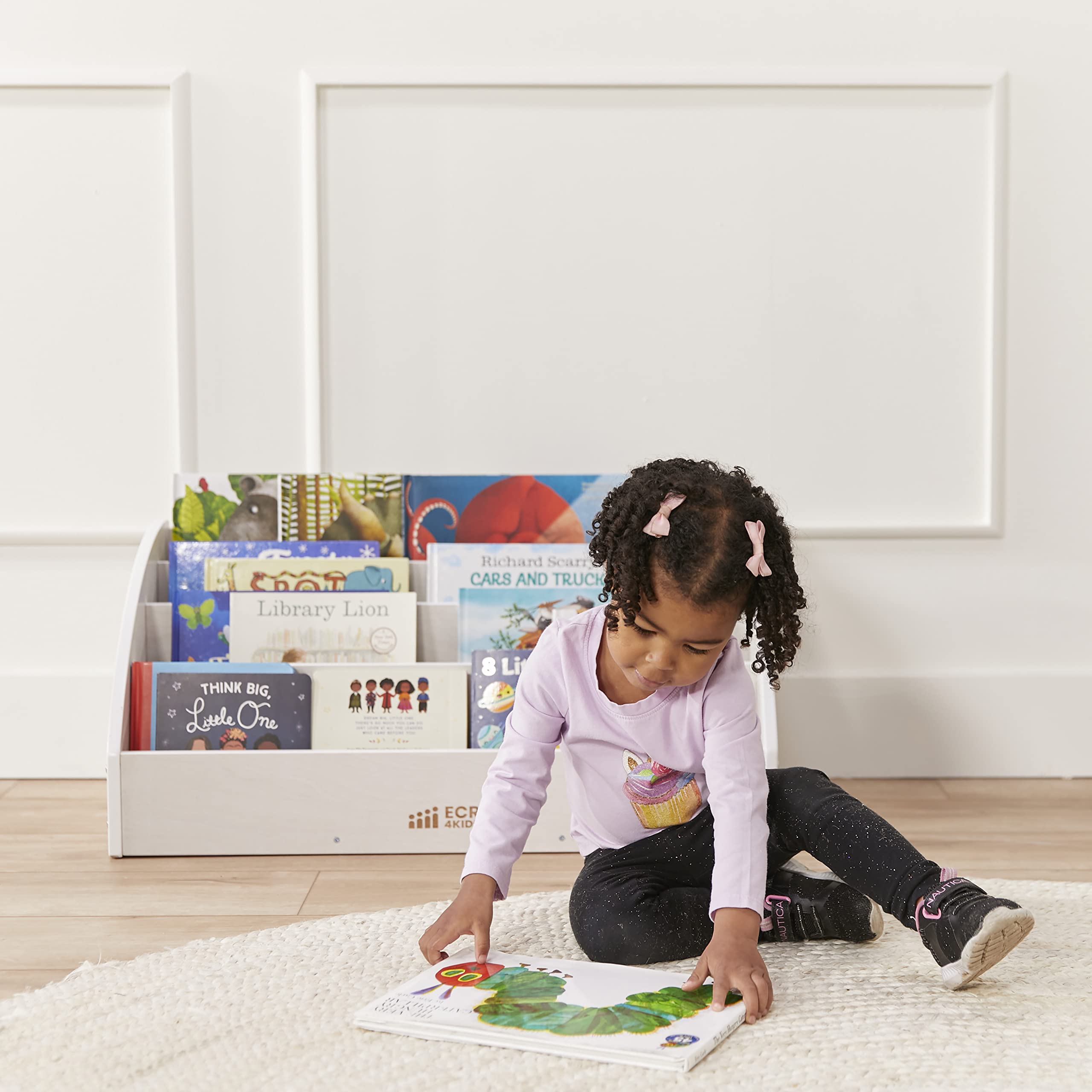 ECR4Kids Toddler Book Display, Beginner Bookshelf, White Wash