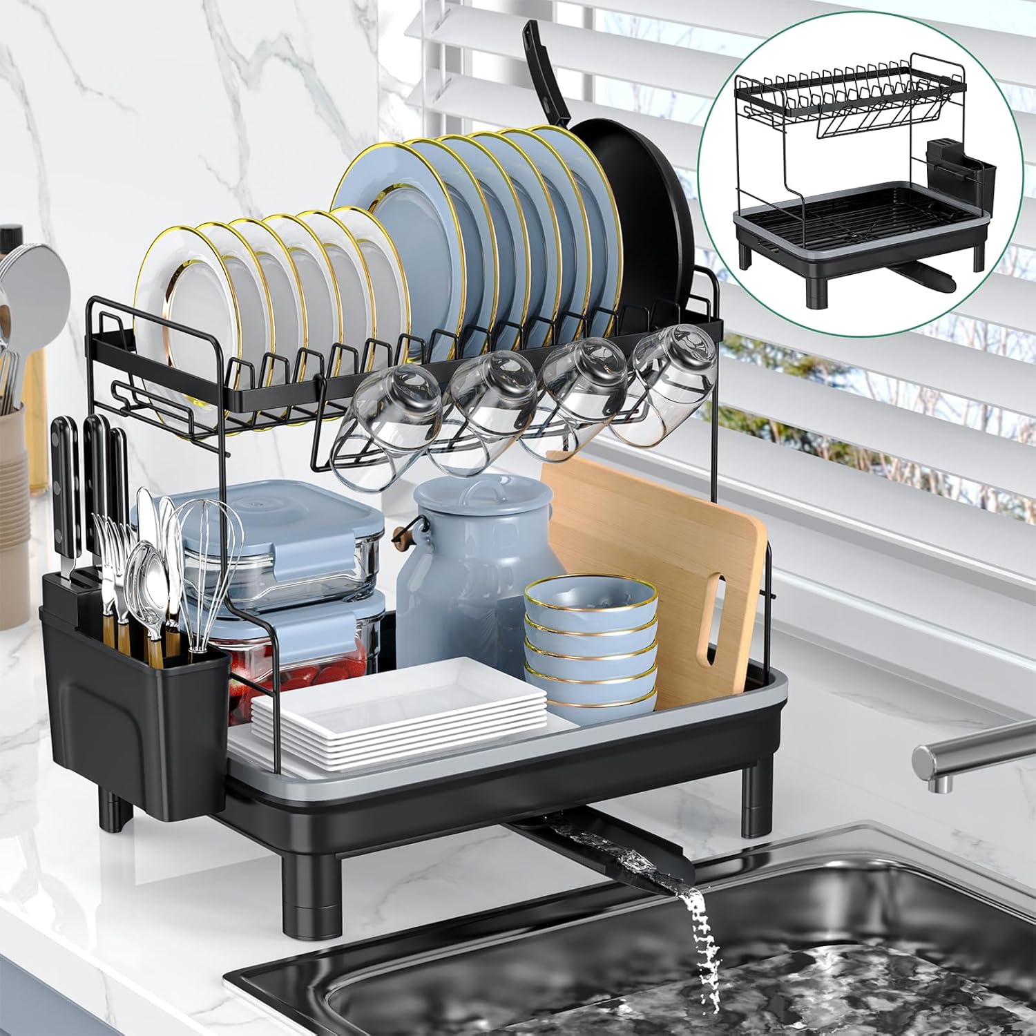 Amazon.com - Junyuhomeline Dish Drying Rack, Space-Saving Dish Rack Rustproof Dish Drainers for ...