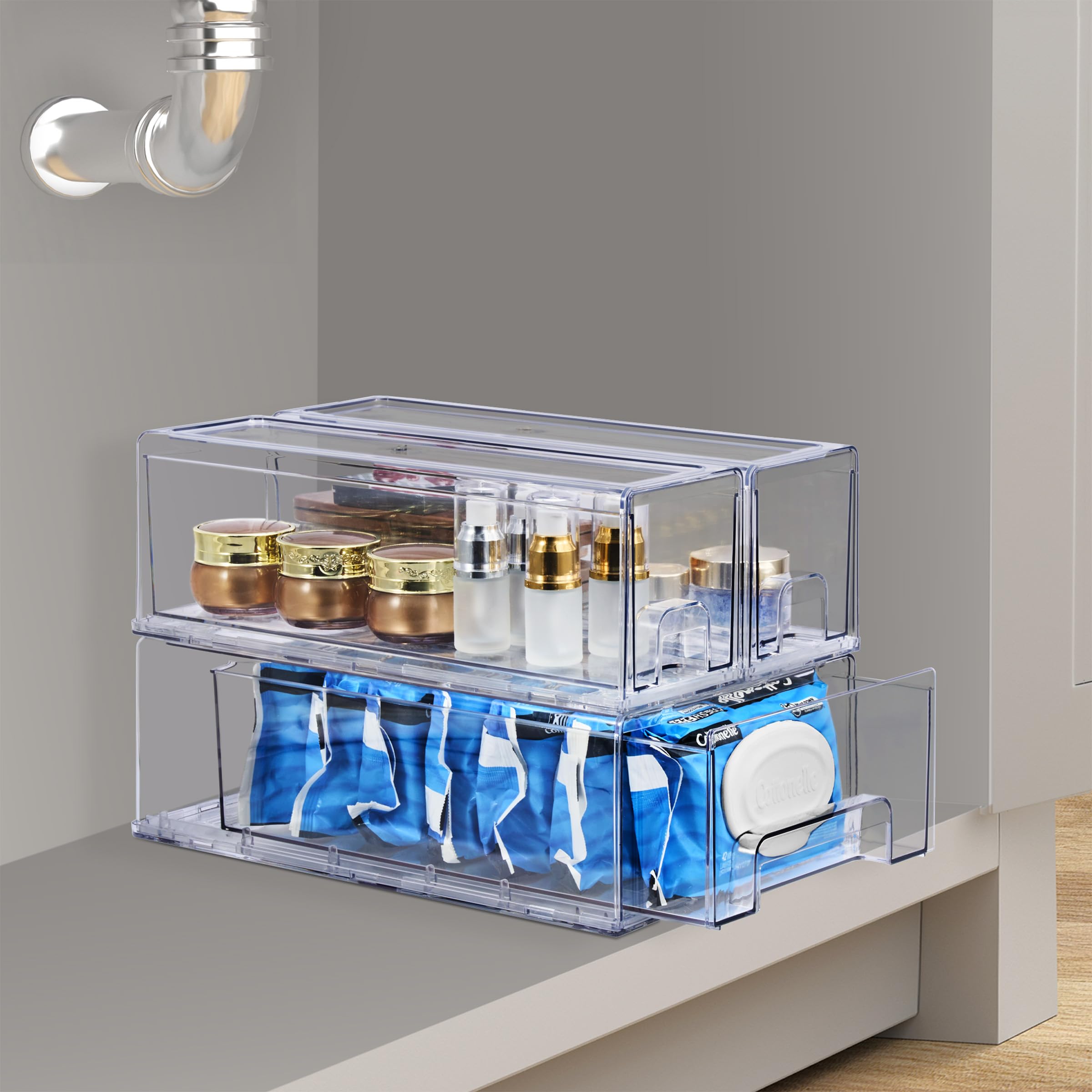 Amazon.com: Sorbus 1 Medium and 2 Small Clear Stackable Storage Drawers ...