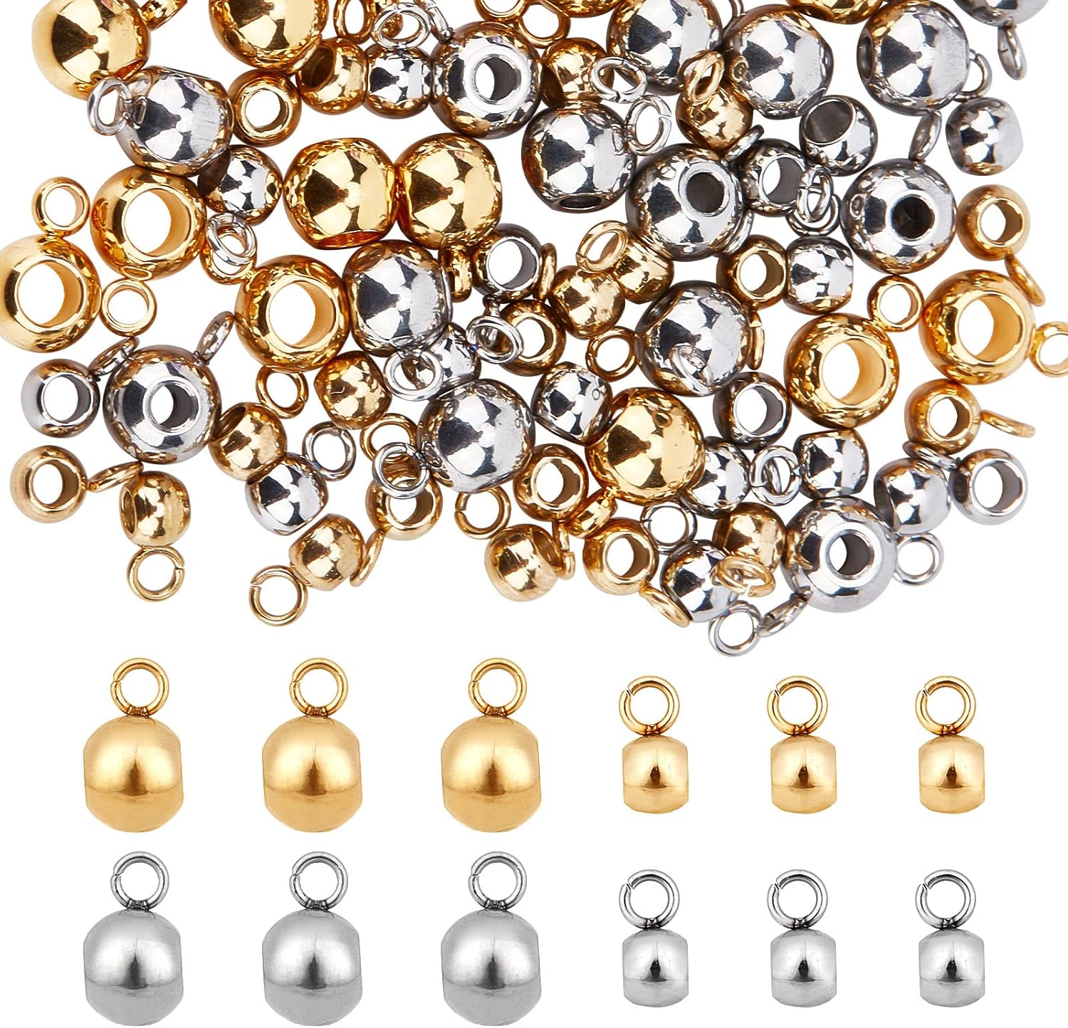 Amazon.com: SUNNYCLUE 1 Box 80Pcs 4 Styles Stainless Steel Bail Beads ...