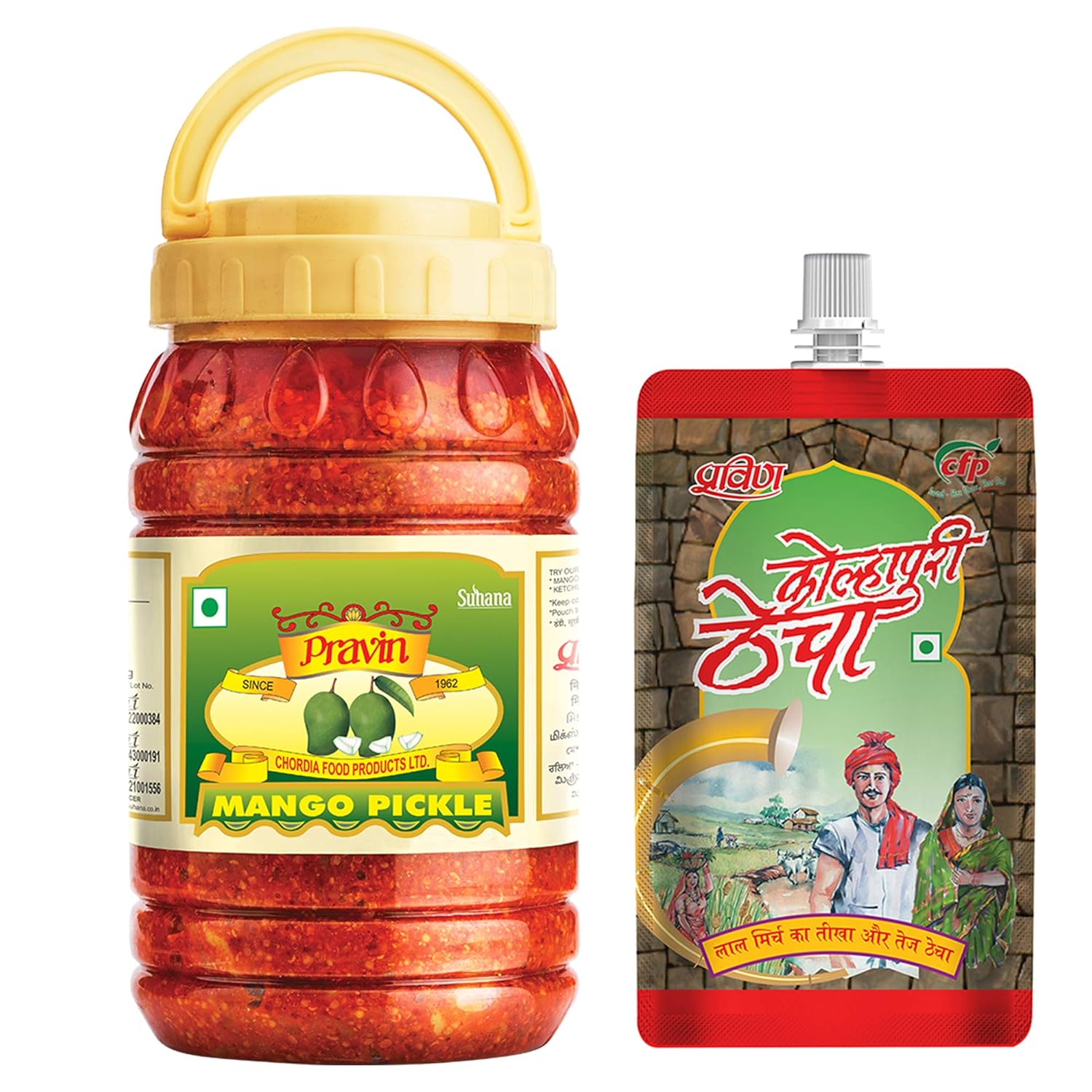 Pravin Pickles Mango 1kg Jar + Kolhapuri Thecha 100g x 4 - Combo of 5 ...