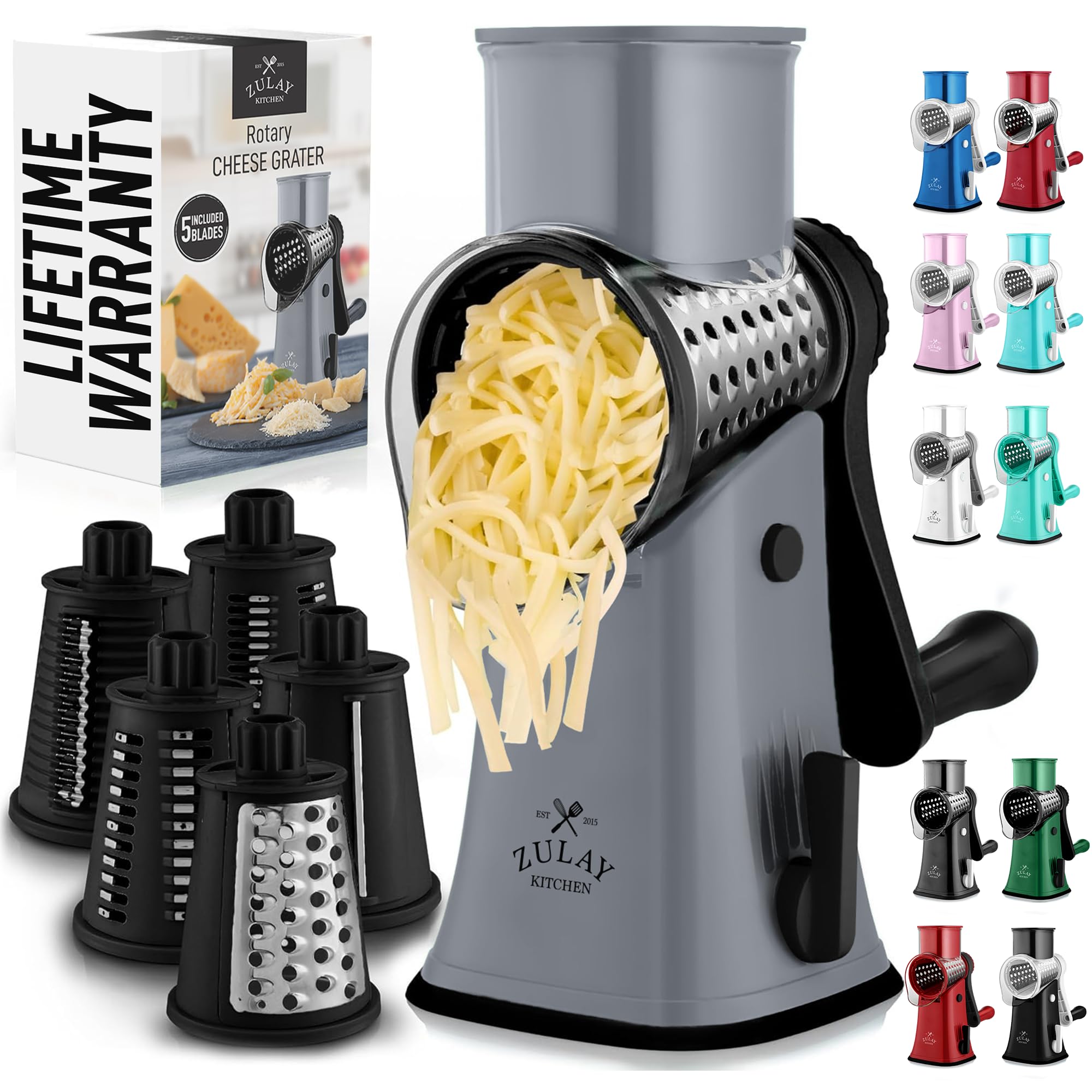Amazon.com: Zulay Rotary Cheese Grater 5 Blade Cheese Shredder - Manual ...