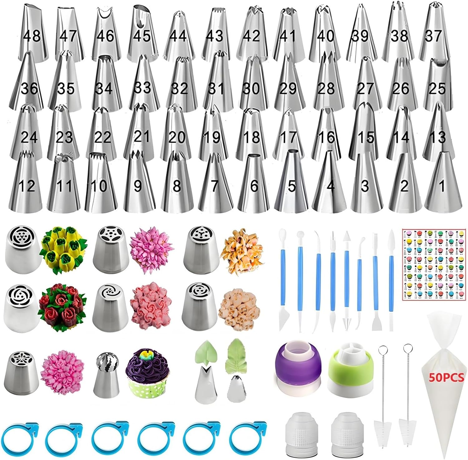 Amazon.com: YOQXHY 130 Pcs Piping Bags and Tips Set with 48 Numbered ...
