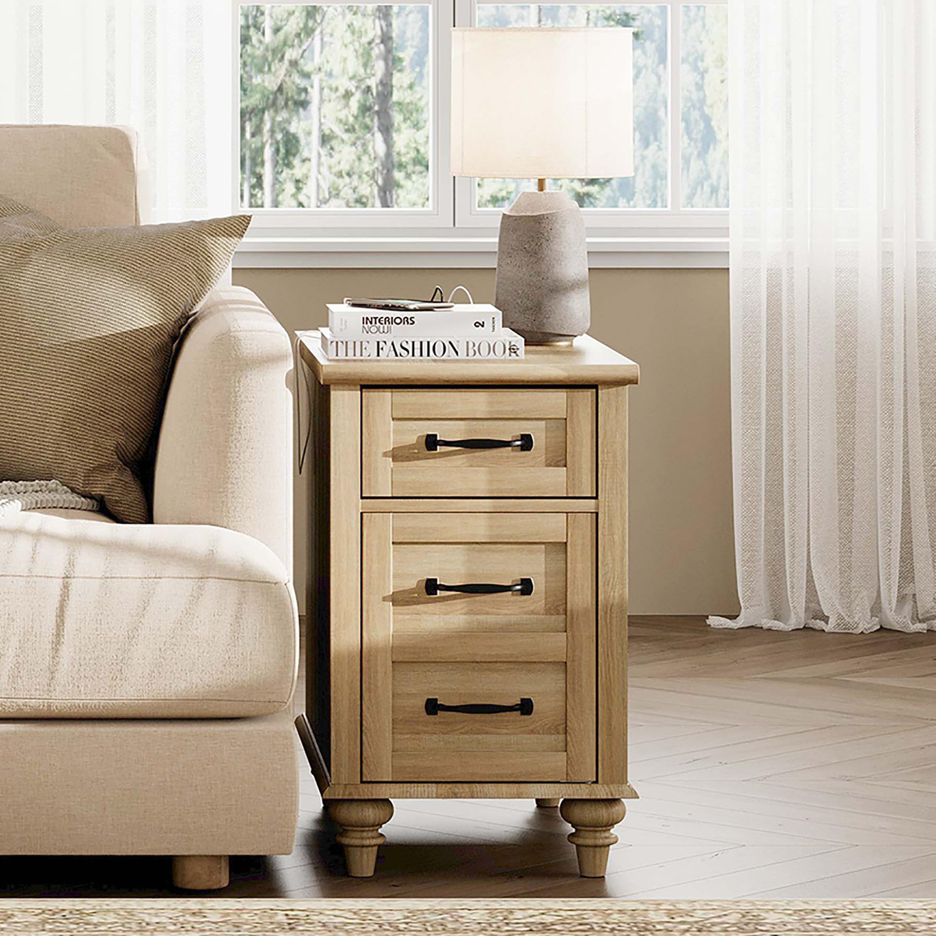 Amazon.com: WAMPAT Farmhouse End Table with Charging Station, Narrow ...