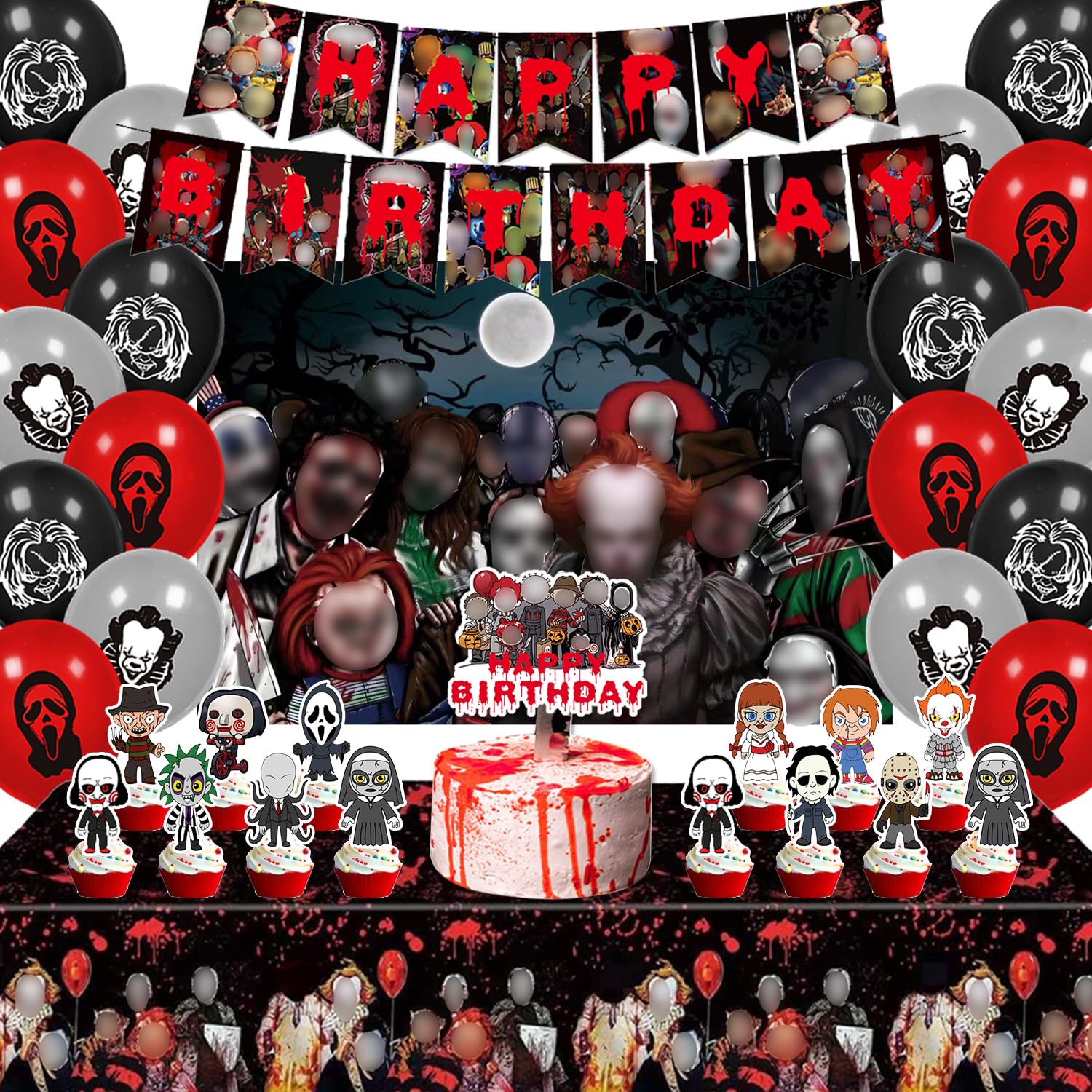 Buy Horror Movie Theme Birthday Supplies and Decorations for Fans ...