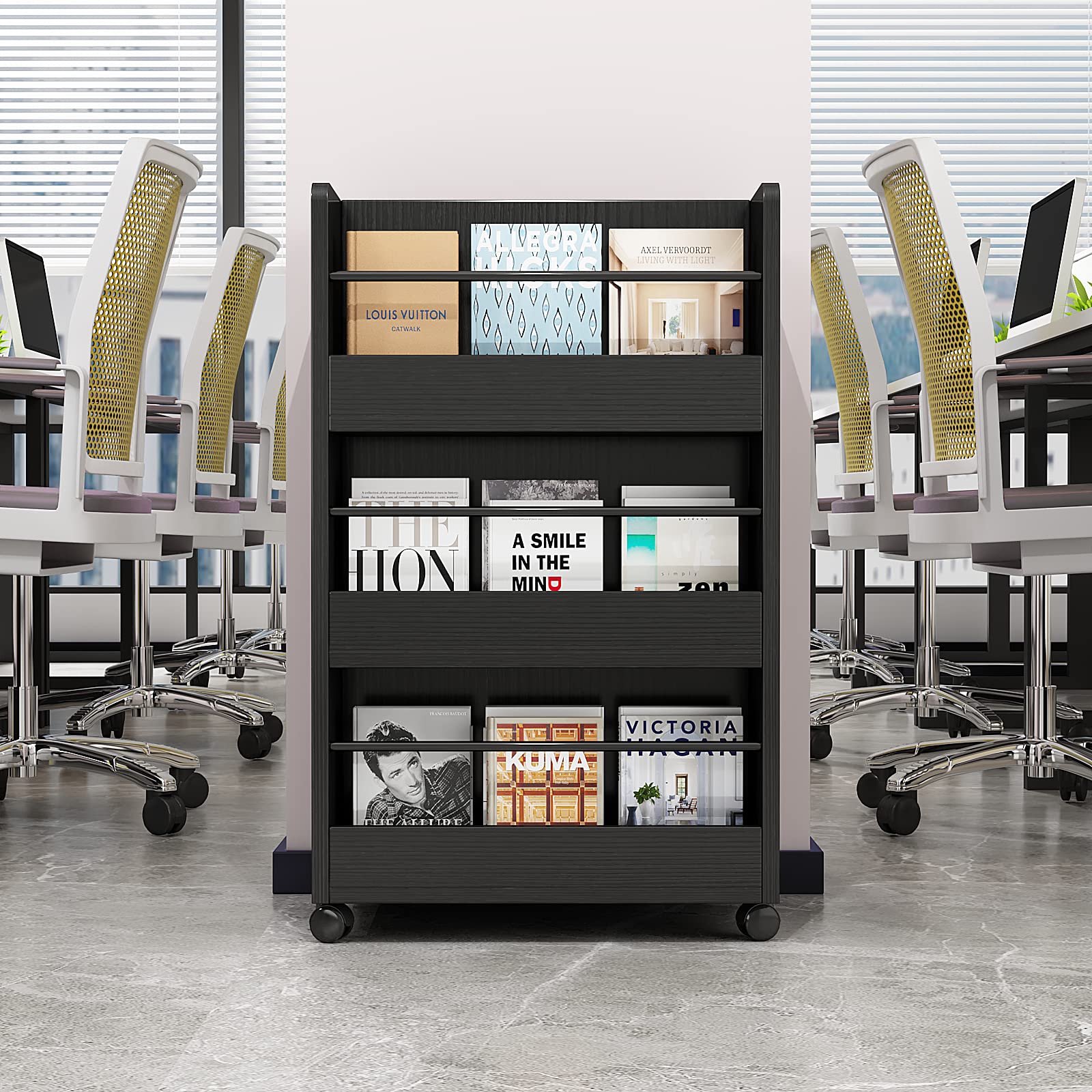 Amazon.com: 3-Tier Bookshelf, Book Storage Organization with Wheels ...