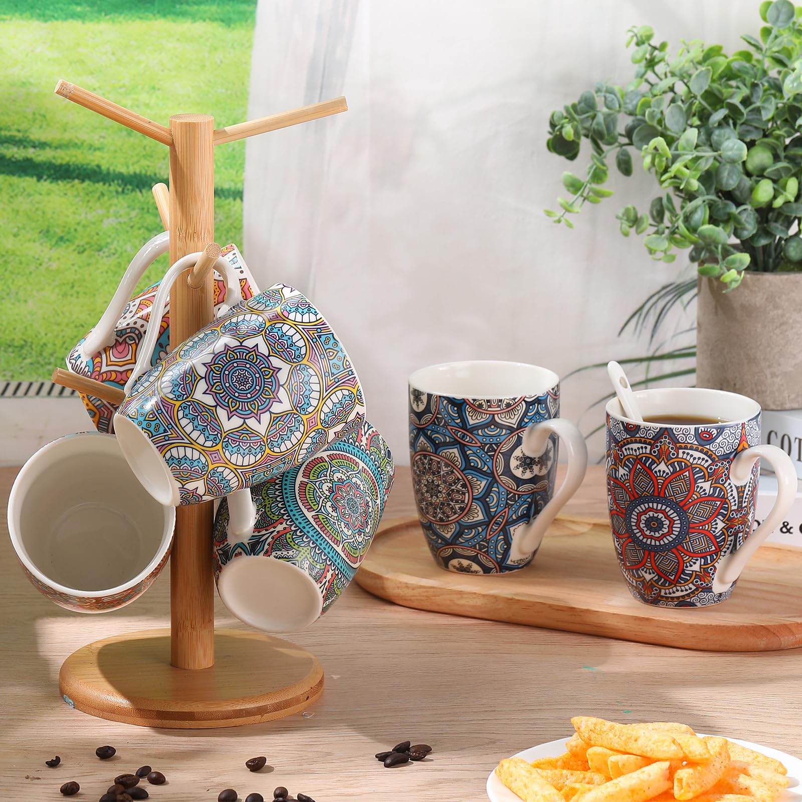 Honeydak 6 Pcs Mandala Pattern Coffee Mugs Set, 16oz Ceramic Mug with ...