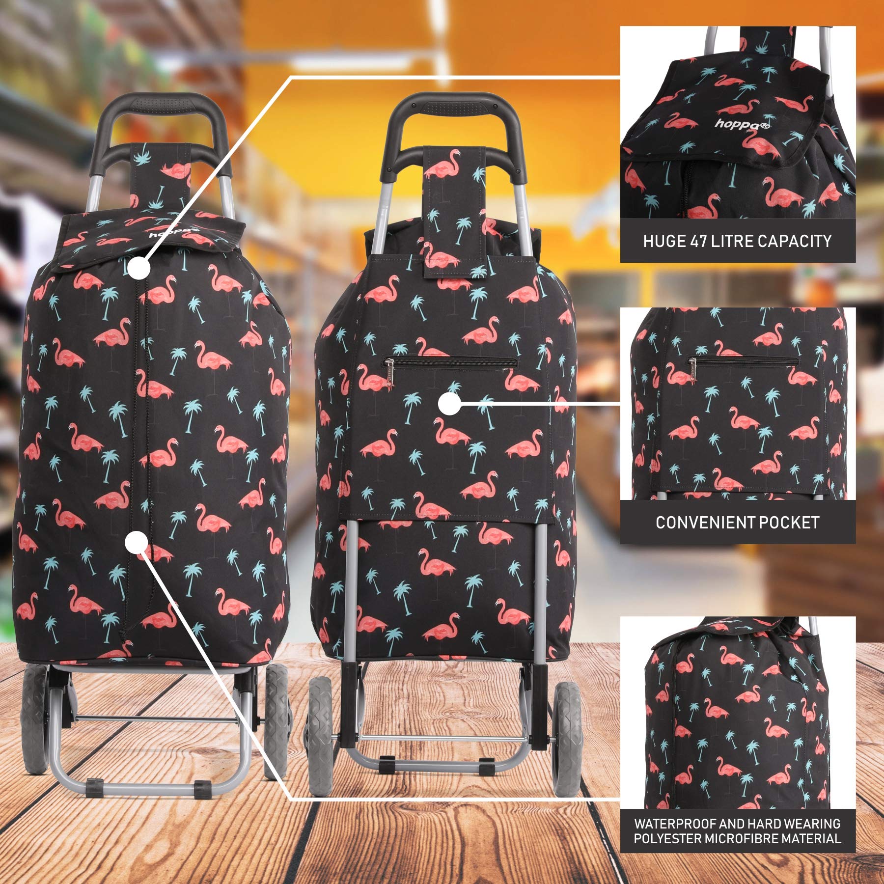 Hoppa 47Ltr Lightweight Shopping Trolley 2022 Model, Hard Wearing ...