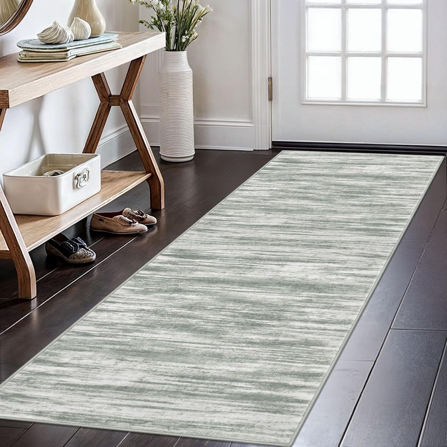 Amazon.com: KOZYFLY Modern Abstract Runner Rugs 2x6 Grey Green Machine ...
