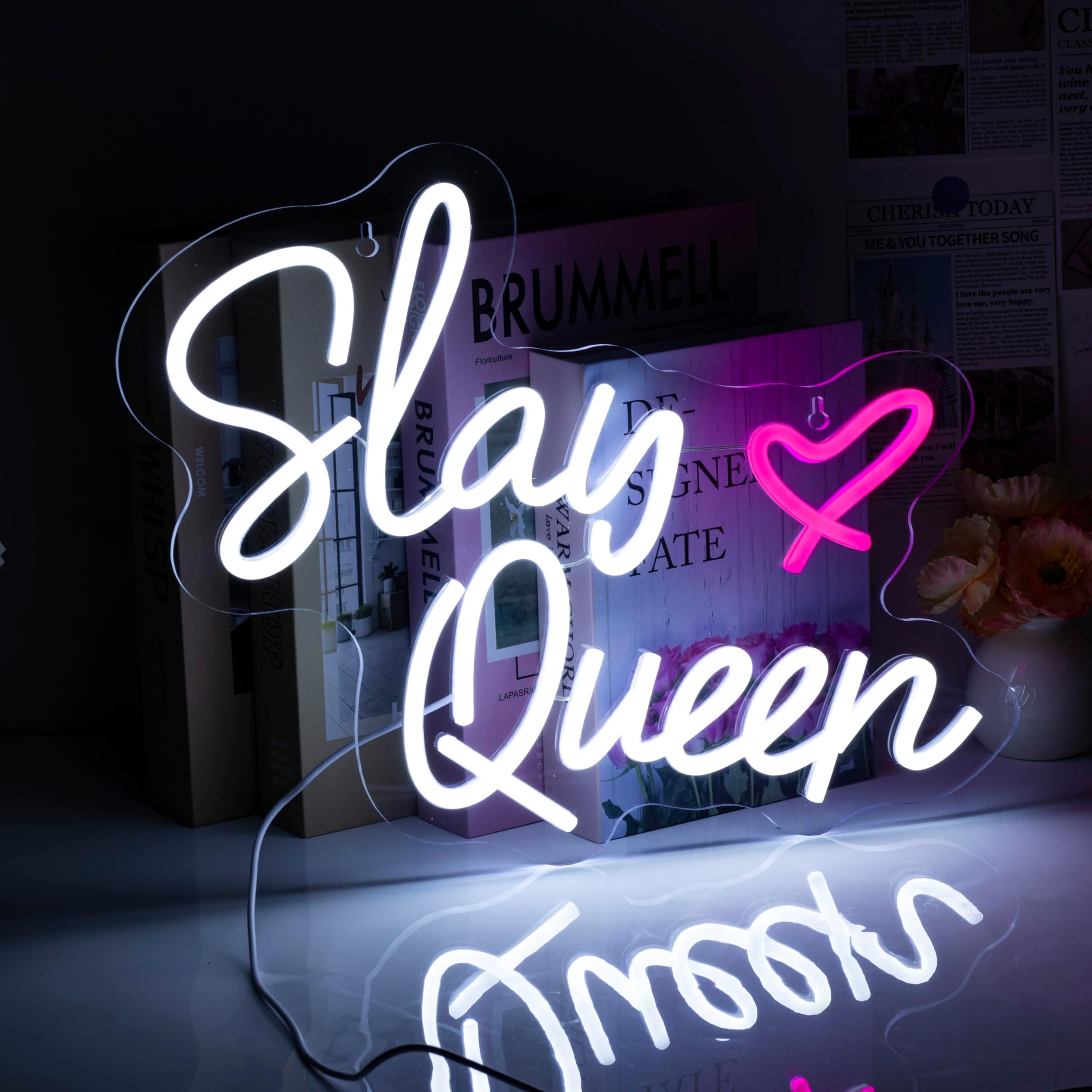 Riakrum Slay Neon Sign Pink White LED Neon Light up Signs Slay Preppy ...