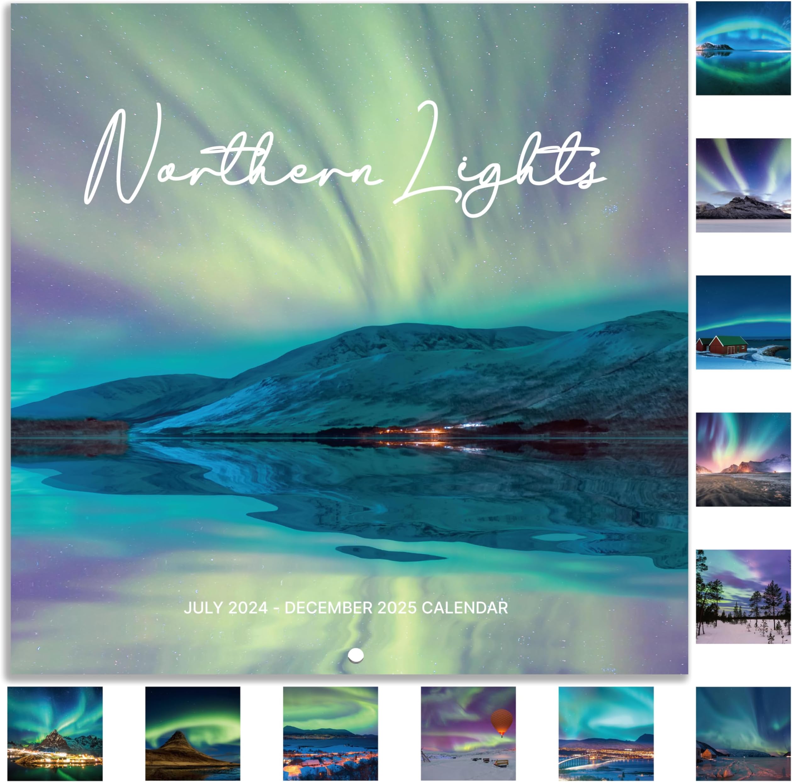 Calendario de pared 2024 – Calendario de luces Nothern 2024, enero 2024 – diciembre 2024, 12 x ...