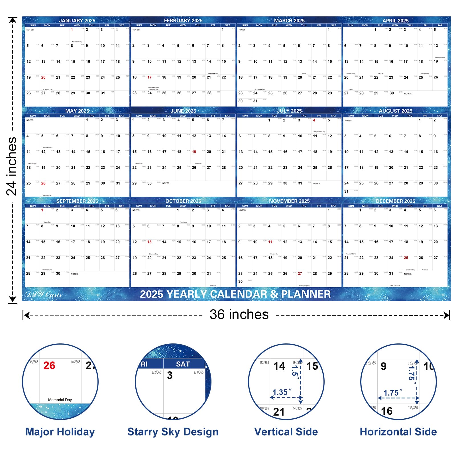 Snapklik.com : 24" X 36" DLY Oasis 2025 Wall Calendar Dry Erase ...