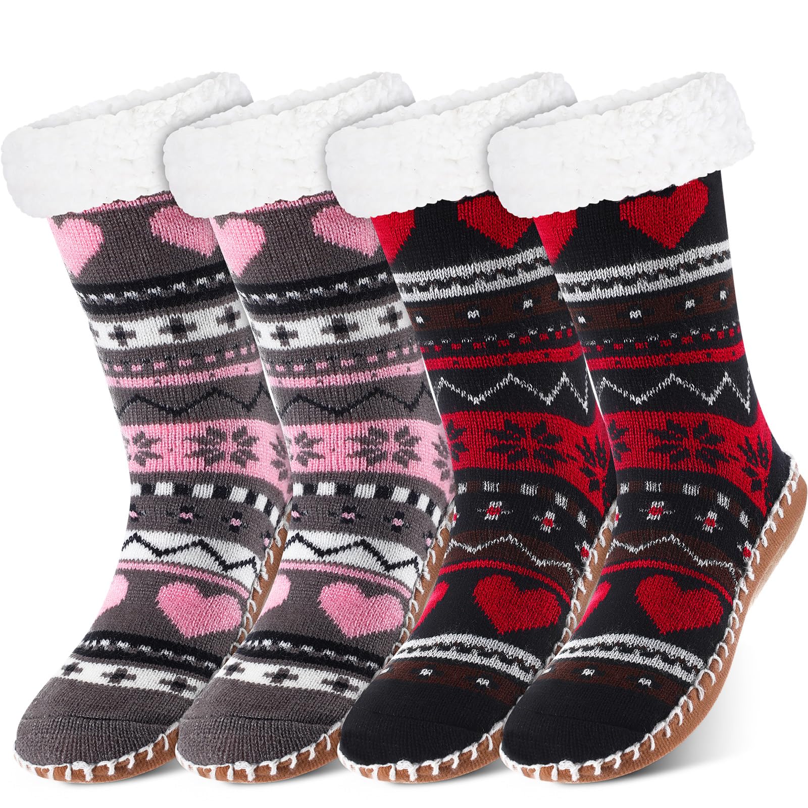 Foaincore 2 Pairs Christmas Women's Slipper Socks with Soles Thick ...