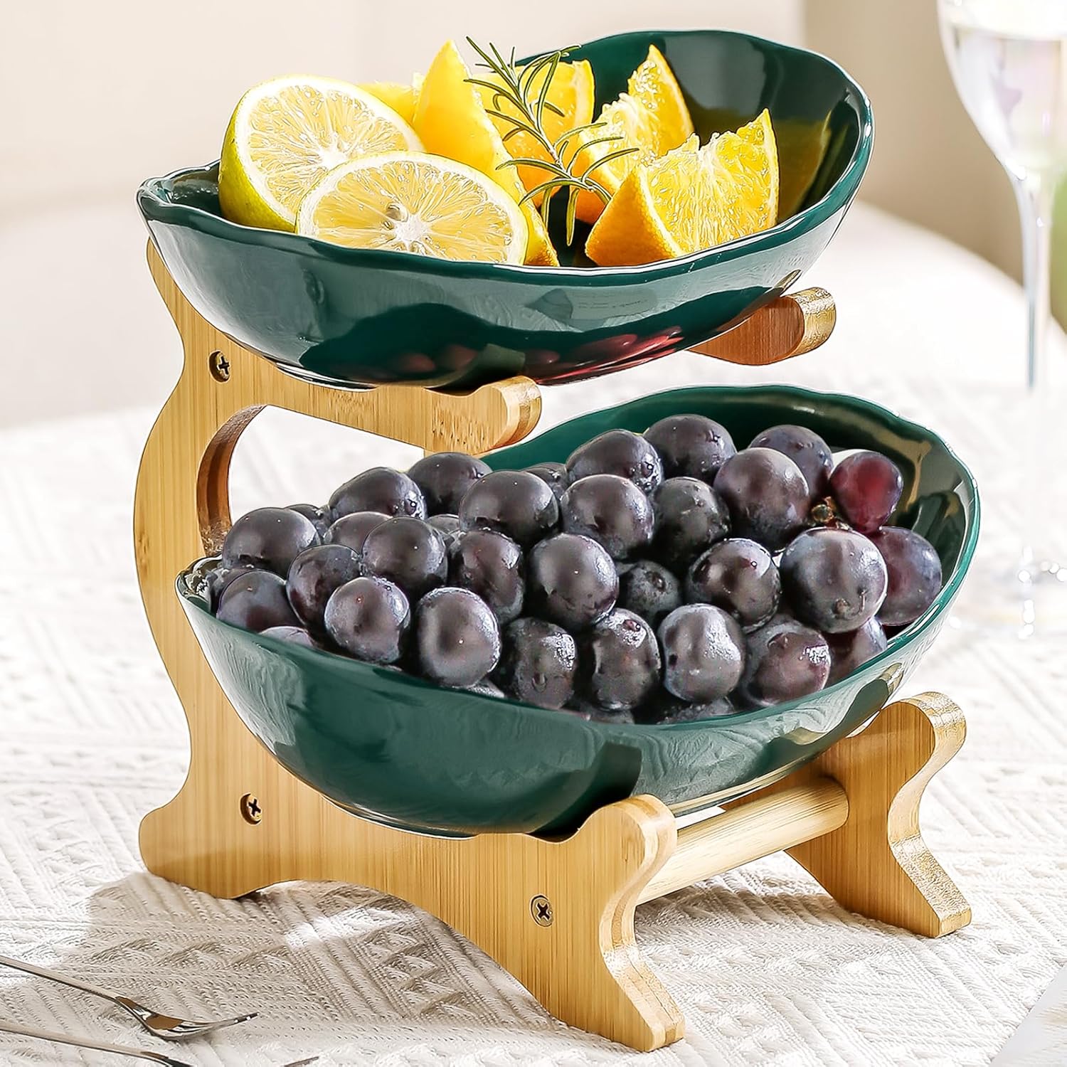 Amazon.com: HOMKULA Fruit Bowl for Kitchen Counter - 2 Tier Ceramic ...