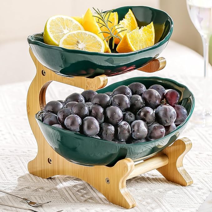 Amazon.com: HOMKULA Fruit Bowl for Kitchen Counter - 2 Tier Ceramic ...