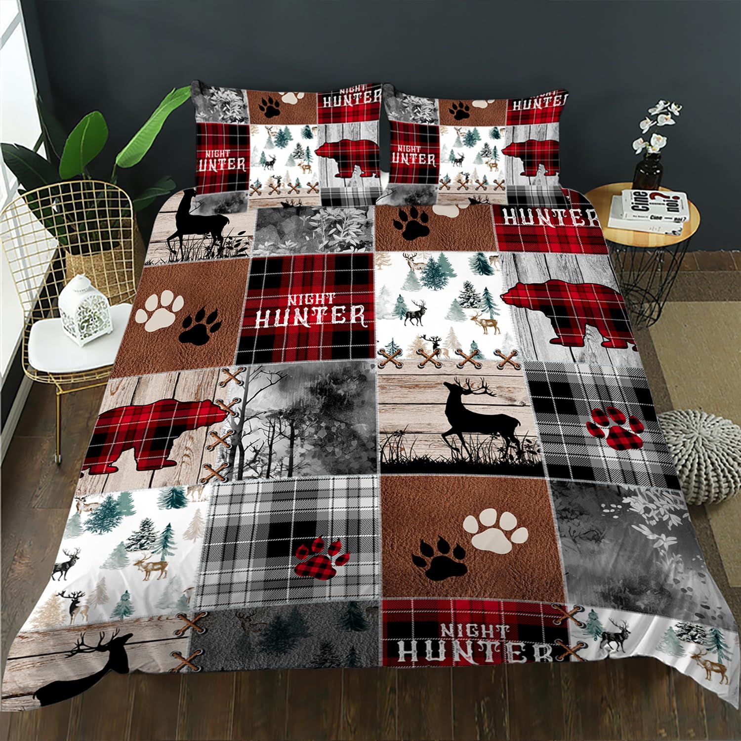 Amazon.com: AILONEN Deer Duvet Cover Set King Size, Moose Elk Pine ...