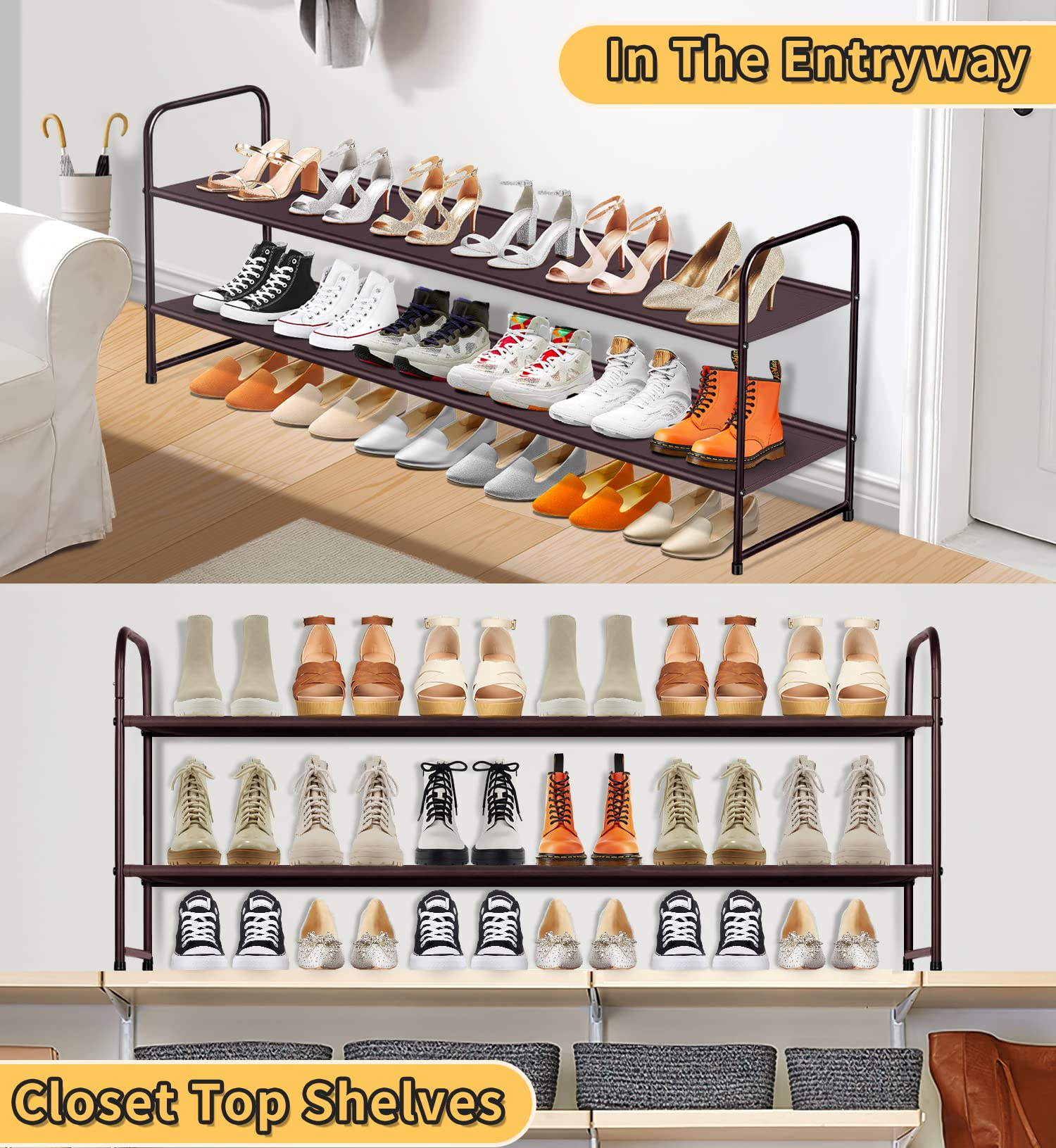 SLEEPING LAMB 2-Tier Shoe rack for Closet, Long Stackable Wide Shoe ...
