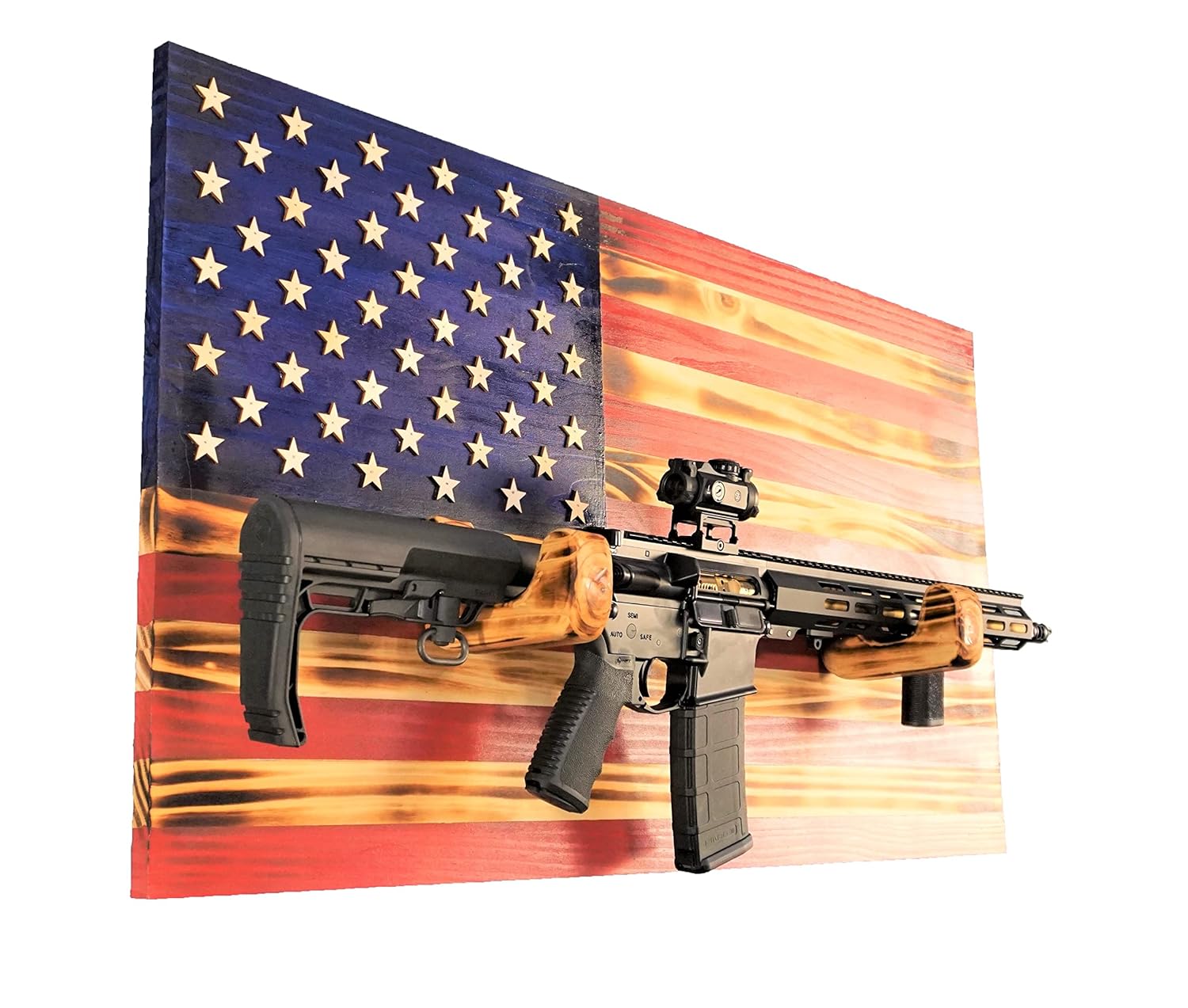 Amazon.com: Wooden Rustic American Flag with Gun Rack 36” x 19.5” Made ...