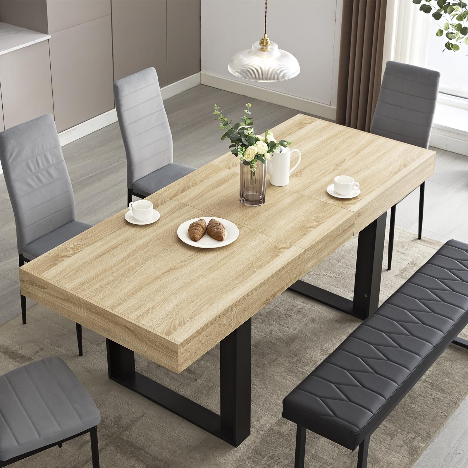 Amazon.com - STHOUYN 63”-79” Extendable Dining Room Table, Modern ...