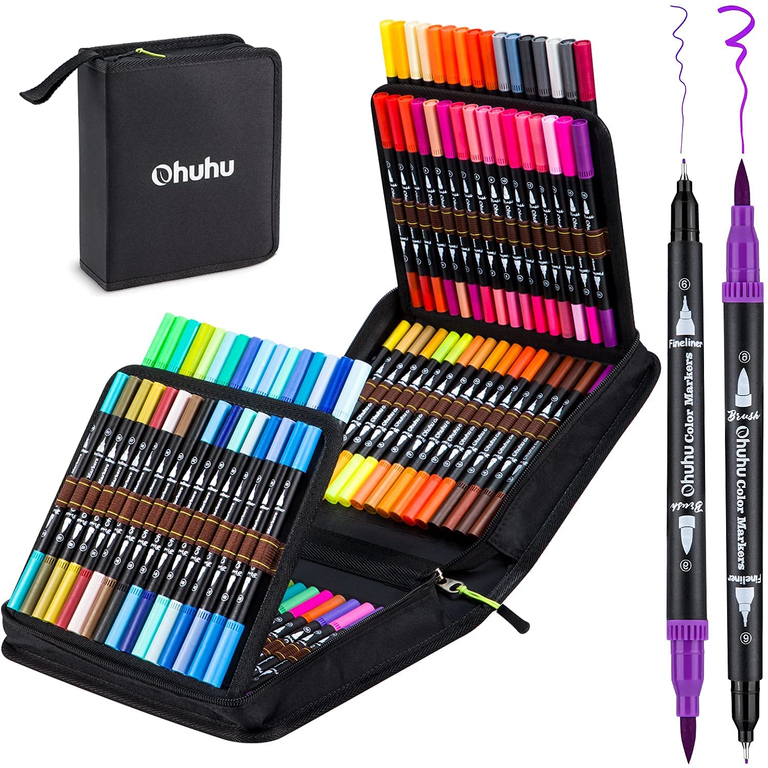 Colouring Pens Dual Tip Brush Pens Ohuhu 100 Colours Felt Tip Pens 