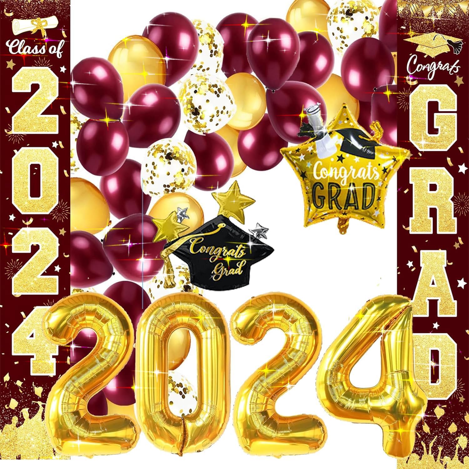 Amazon.com: Graduation Decorations Maroon Gold 2024/Burgundy Gold ...