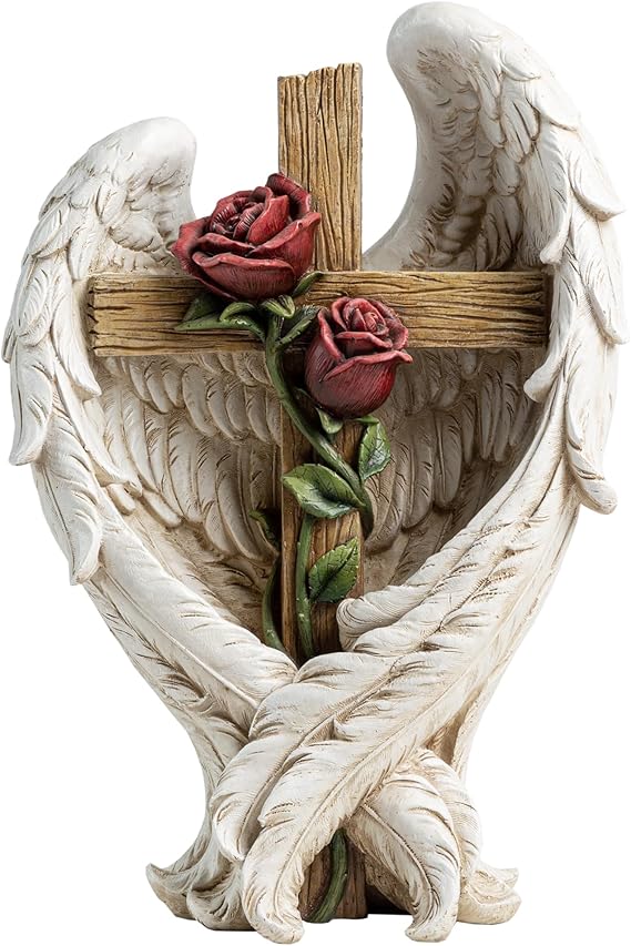 Amazon.com: ShineOnAngel 12" Angel Wings Embracing Cross and Rose ...