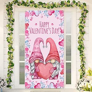 Amazon.com: Sunwer Happy Valentine's Day Door Cover Gnome Love Heart ...