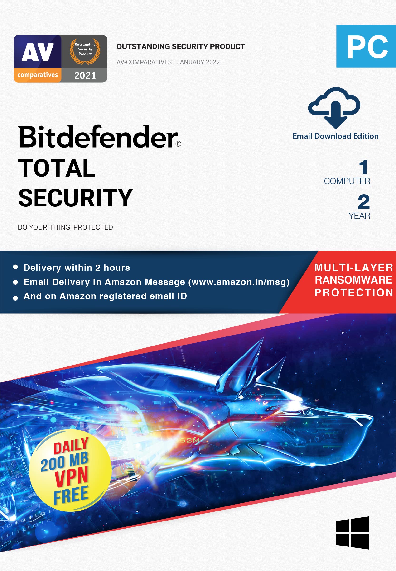 Bitdefender - 1 Device,2 Years - Total Security | Windows|Mac|Android ...