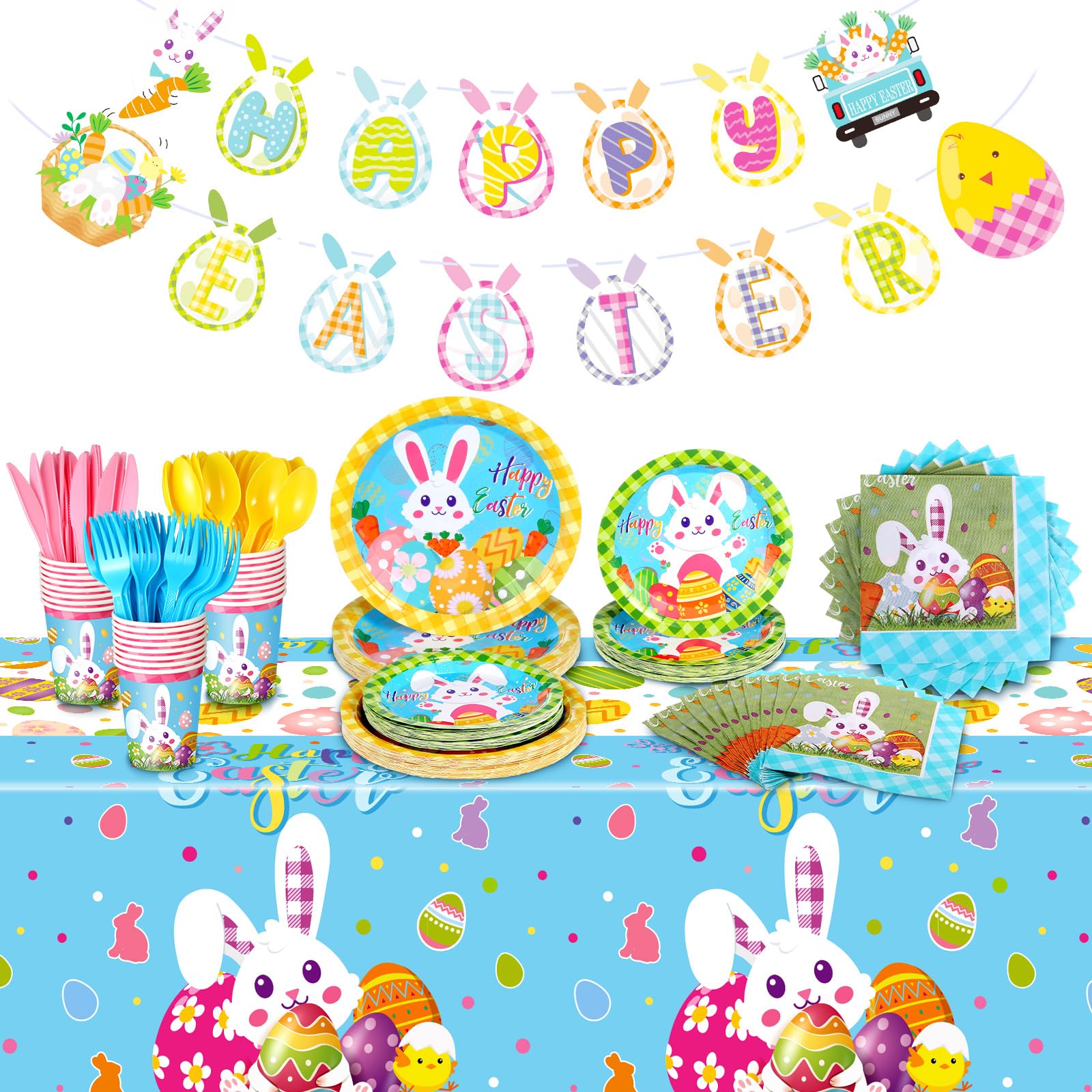 Amazon.com: FoldTier 171 Pcs Happy Easter Party Supplies Disposable ...