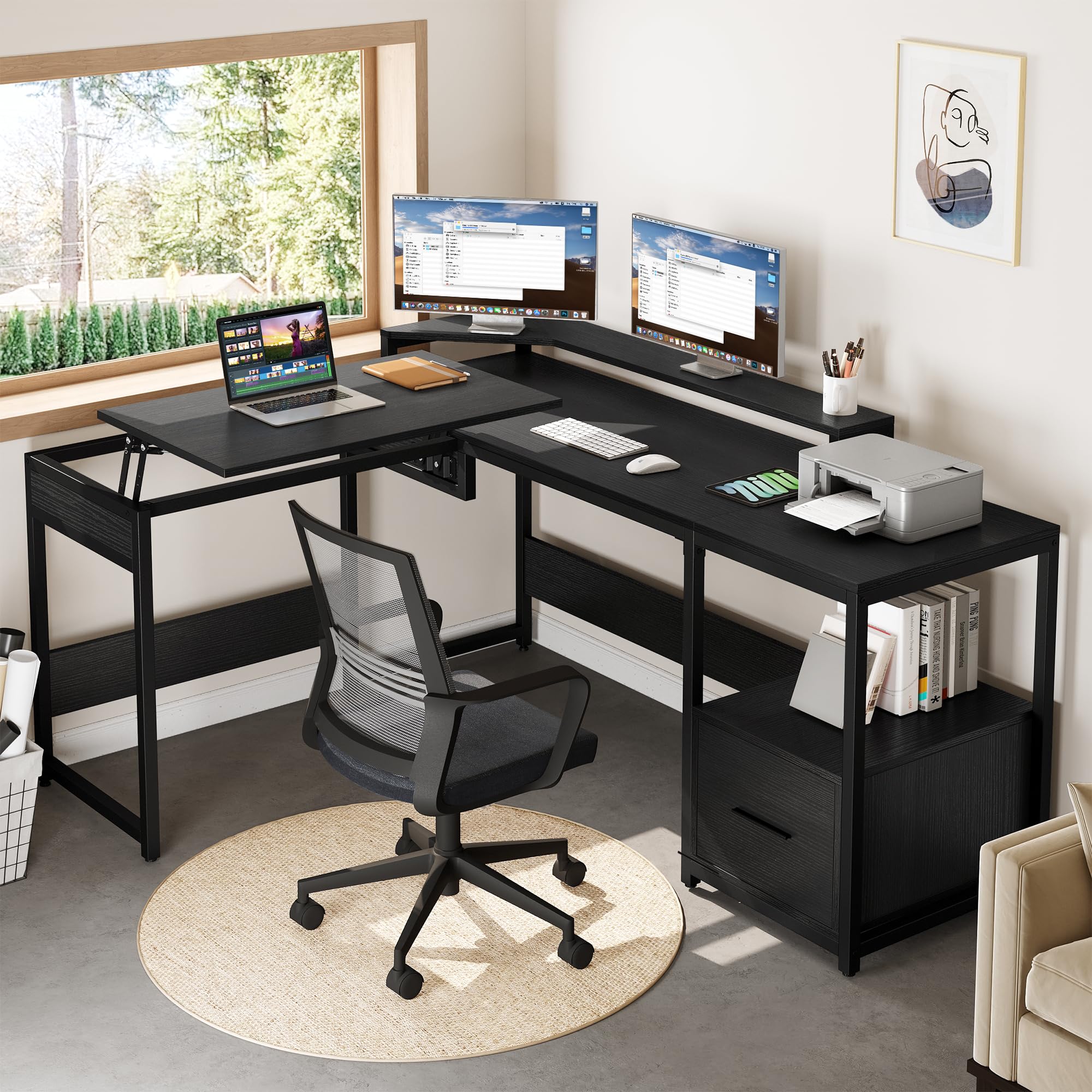 YITAHOME L Shaped Desk with File Drawer, 65" Large Computer Desk Corner ...