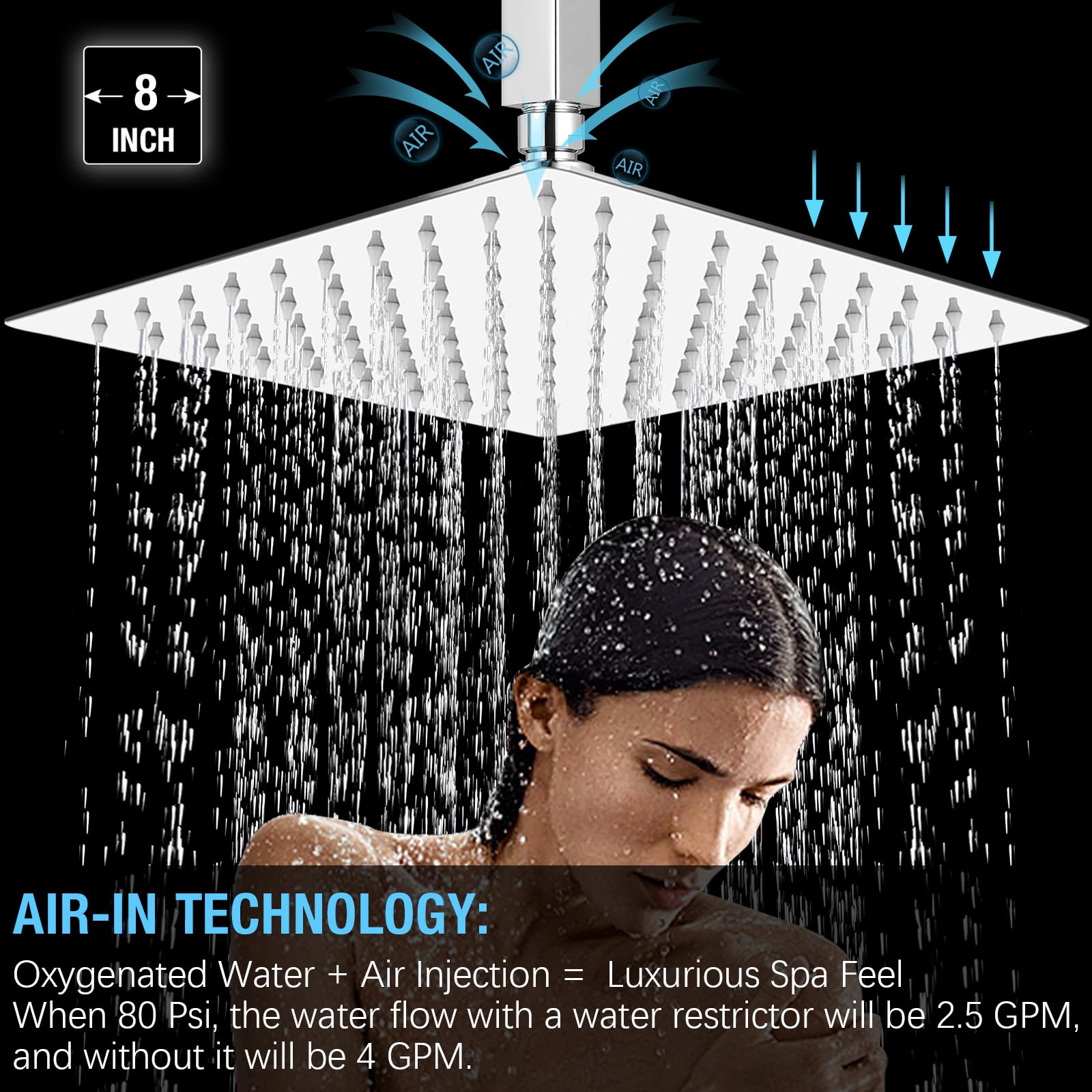 Snapklik.com : Qomolangma 8 Inch Rain Shower Head, Chrome Square Large ...