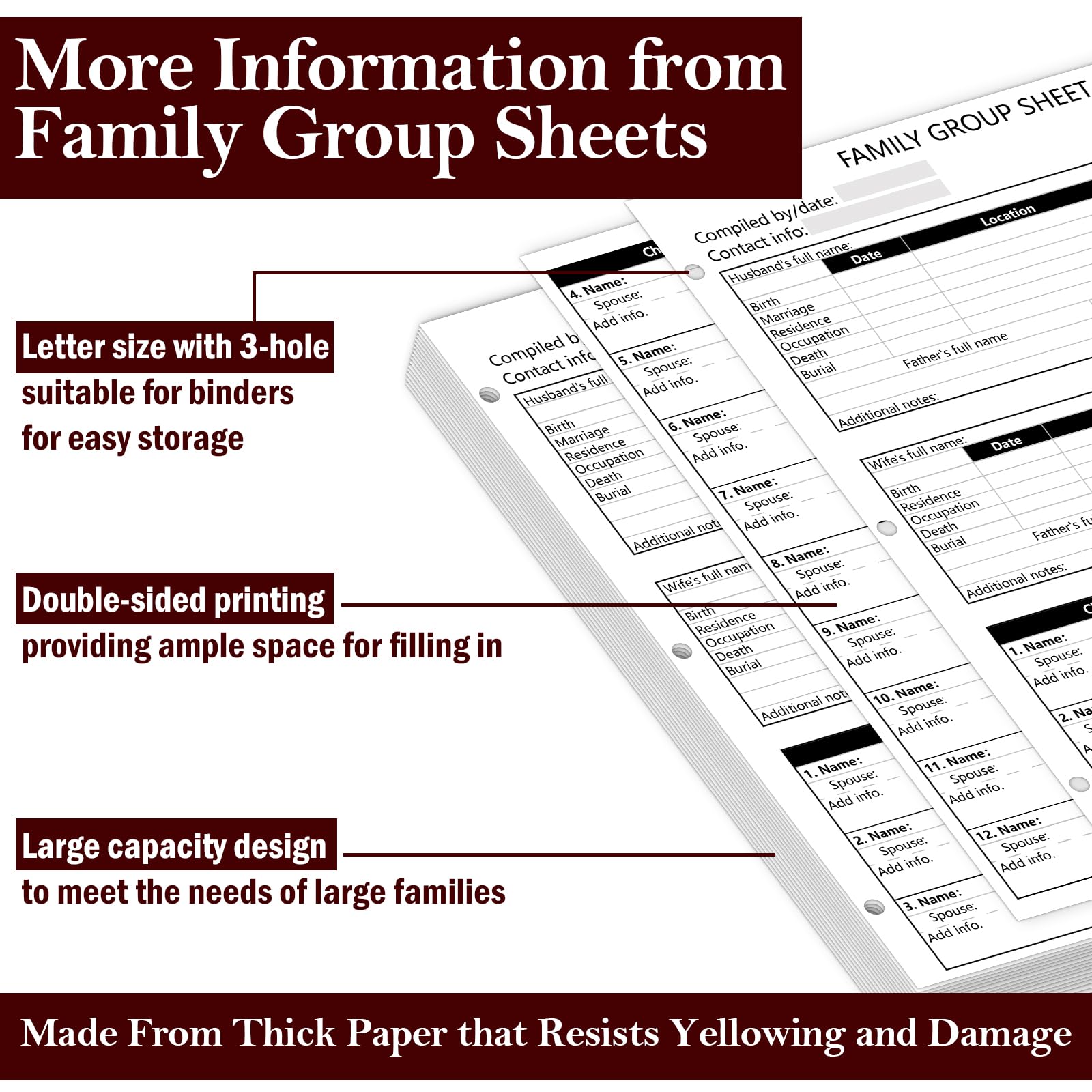 Blank Family Tree Forms 100 Sheets 3 Hole Generation Family Group ...