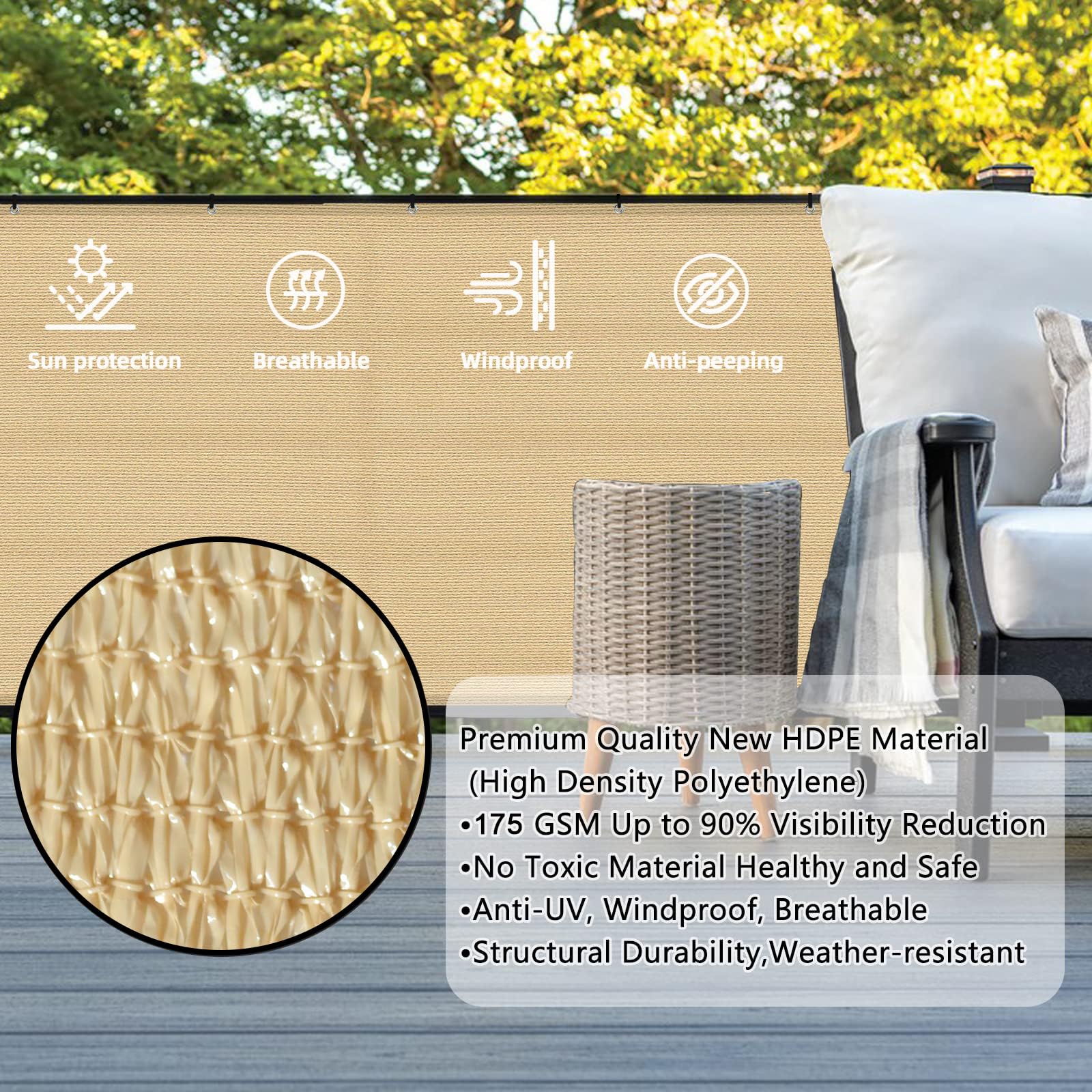 Snapklik.com : SUNLAX 3x16 Sand Balcony Privacy Screen Fence Windscreen ...