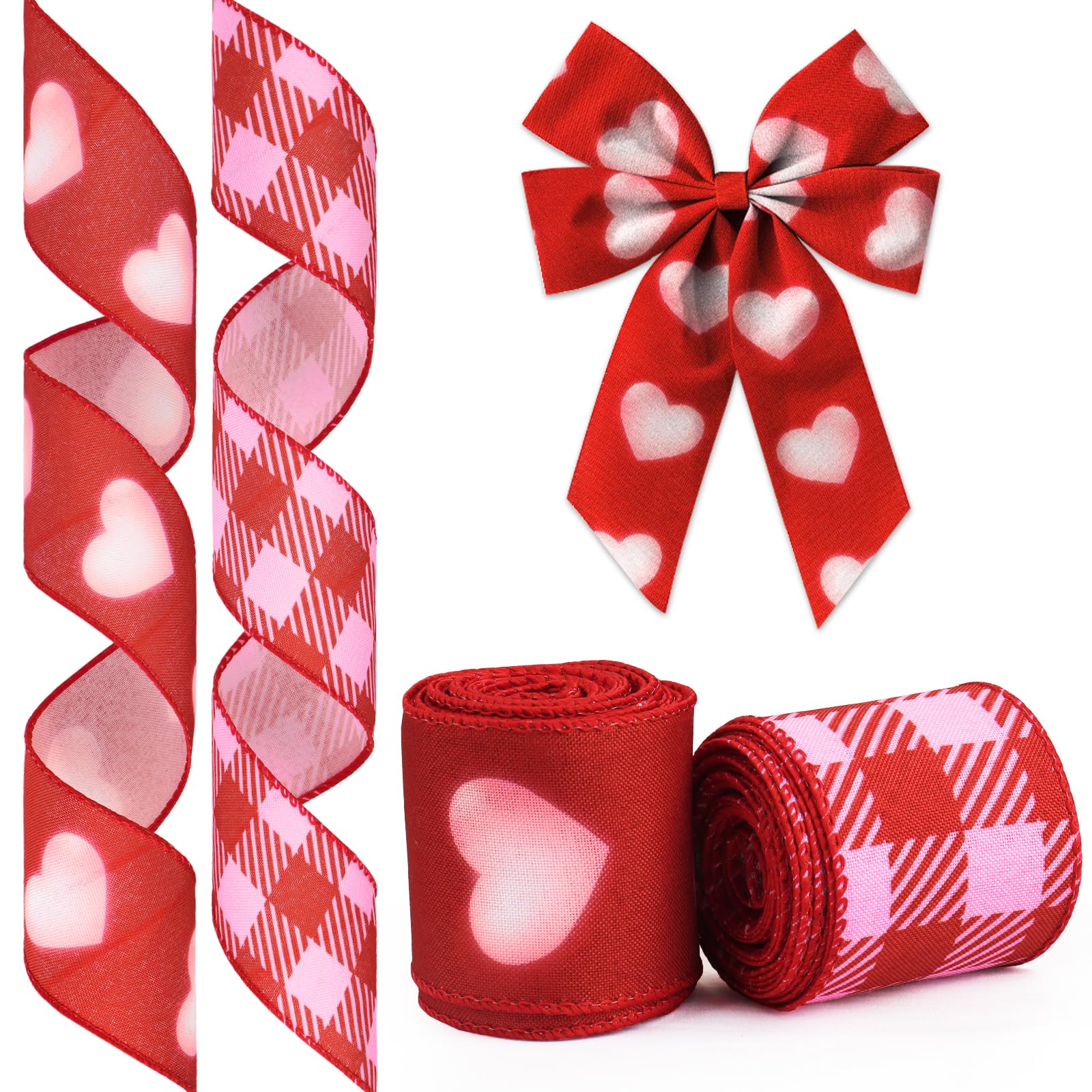 Amazon.com: Glodecart 2 Rolls Valentine's Day Ribbon for Wreath Bow ...