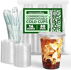 Amazon.com: Stock Your Home 16 oz Clear Commercially Compostable Cups ...