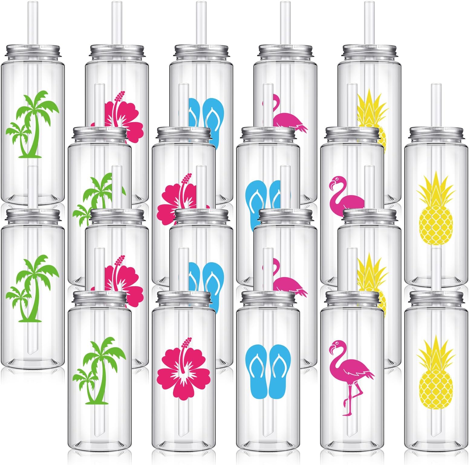 Amazon.com: Jingmore 20 Pcs Hawaiian Plastic Cups with Lids and Straws ...