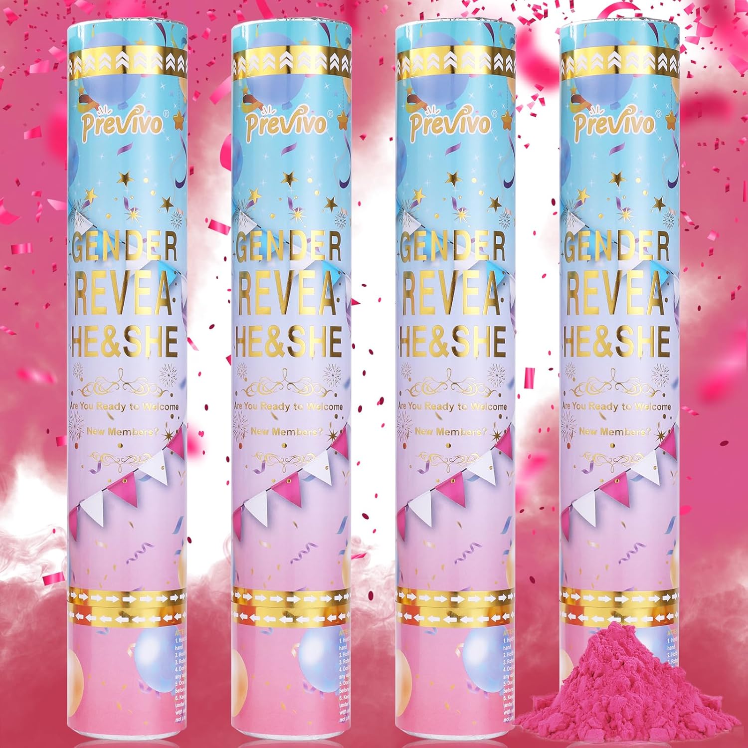 Amazon.com: Previvo Gender Reveal Confetti Powder Cannon - 4 Pack Pink ...