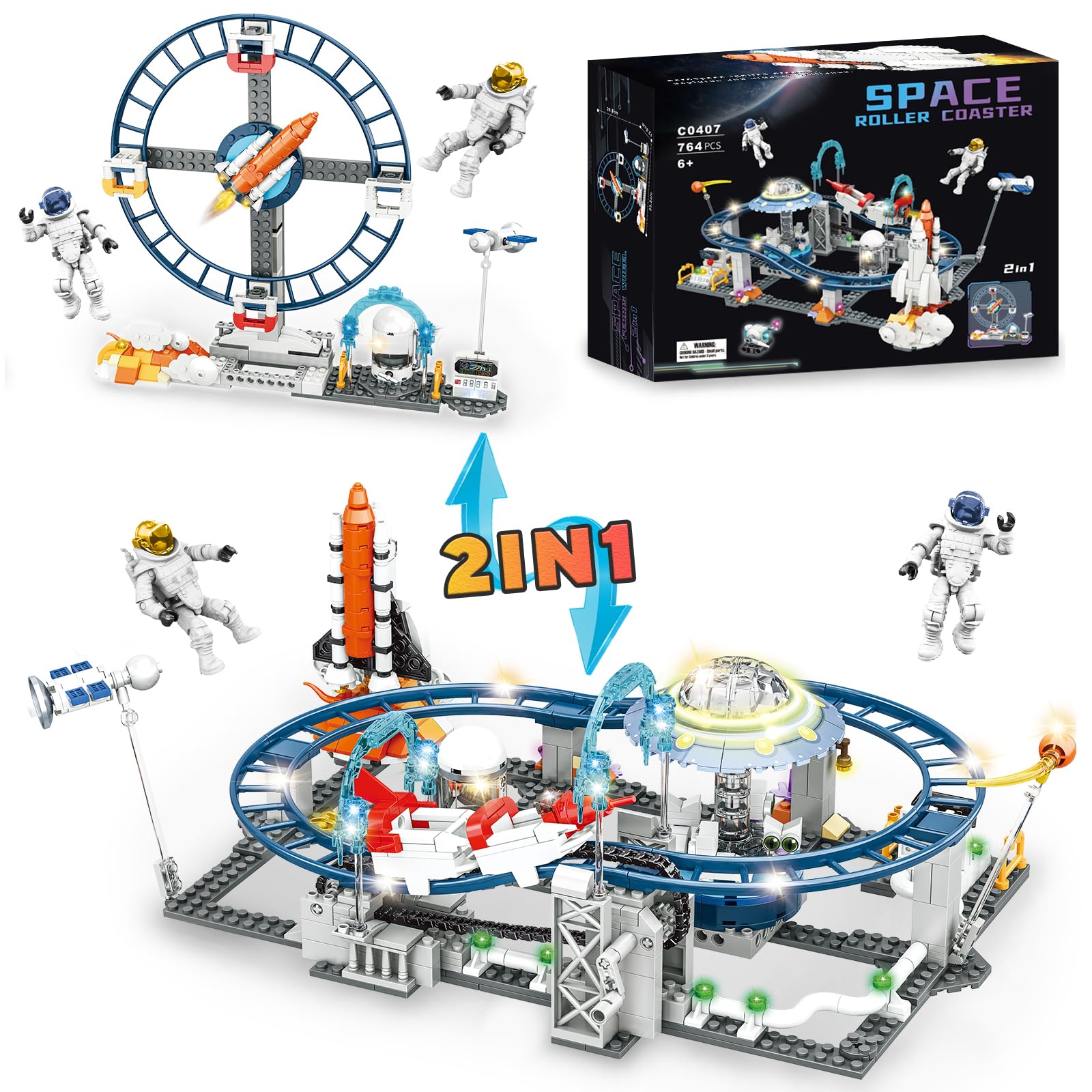 Amazon.com: Mesproud 2 in 1 Space Roller Coaster Building Set - Rockets ...