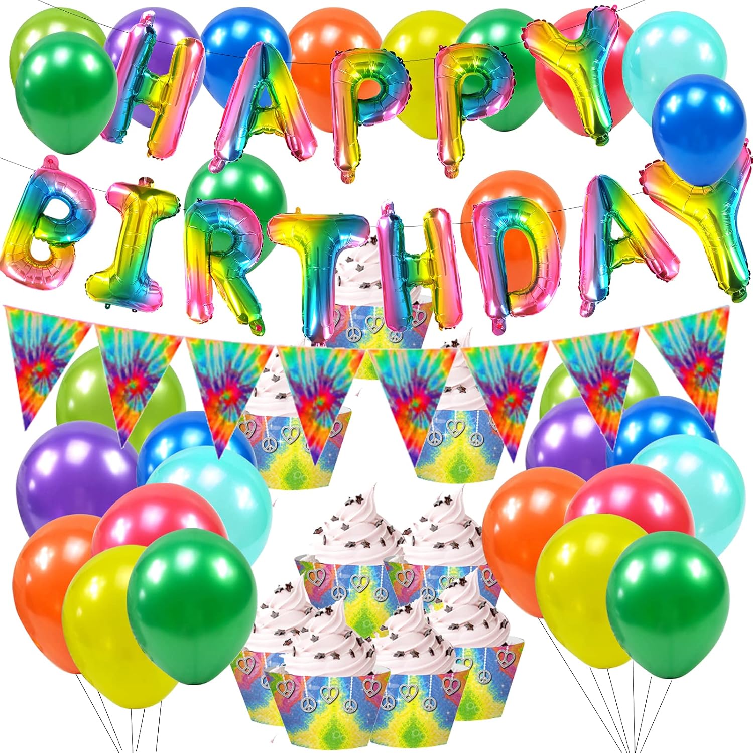 Amazon.com: Tie Dye Birthday Party Supplies Decorations Happy Birthday ...